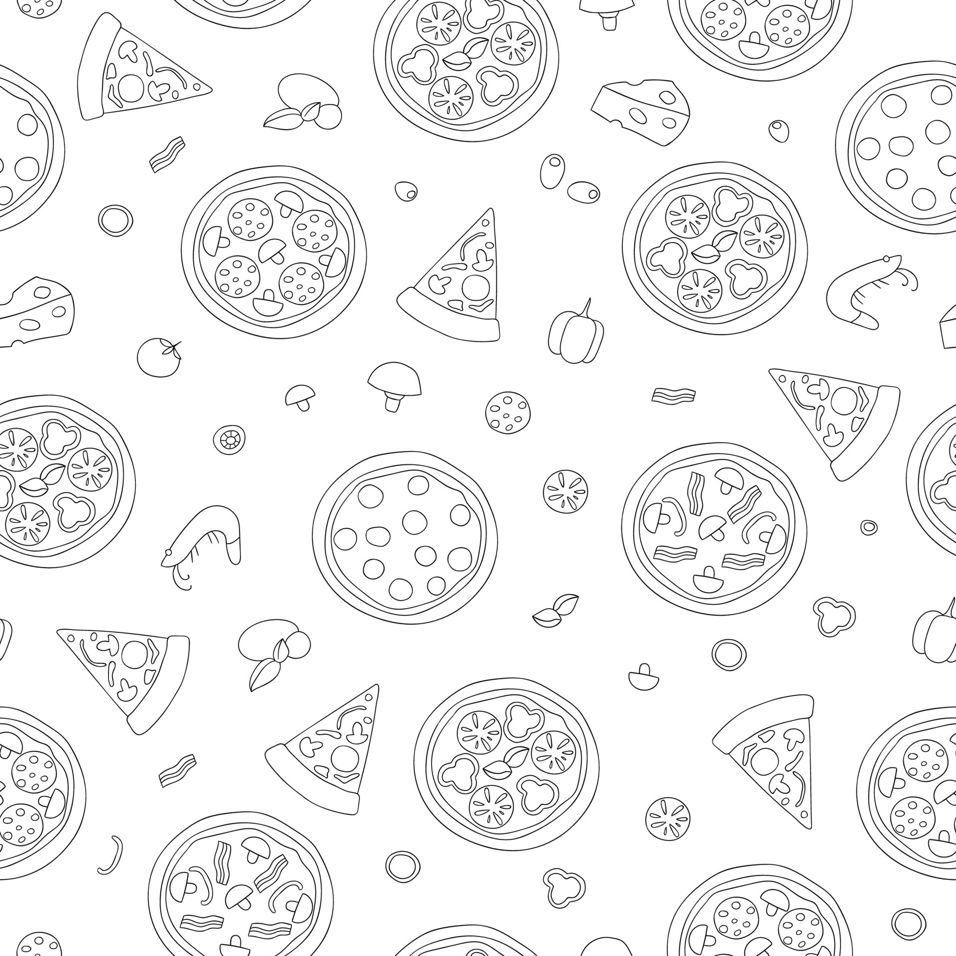 Vector seamless pattern of black and white pizza. Repeat background ... Vector seamless pattern of black and white pizza. Repeat background ...