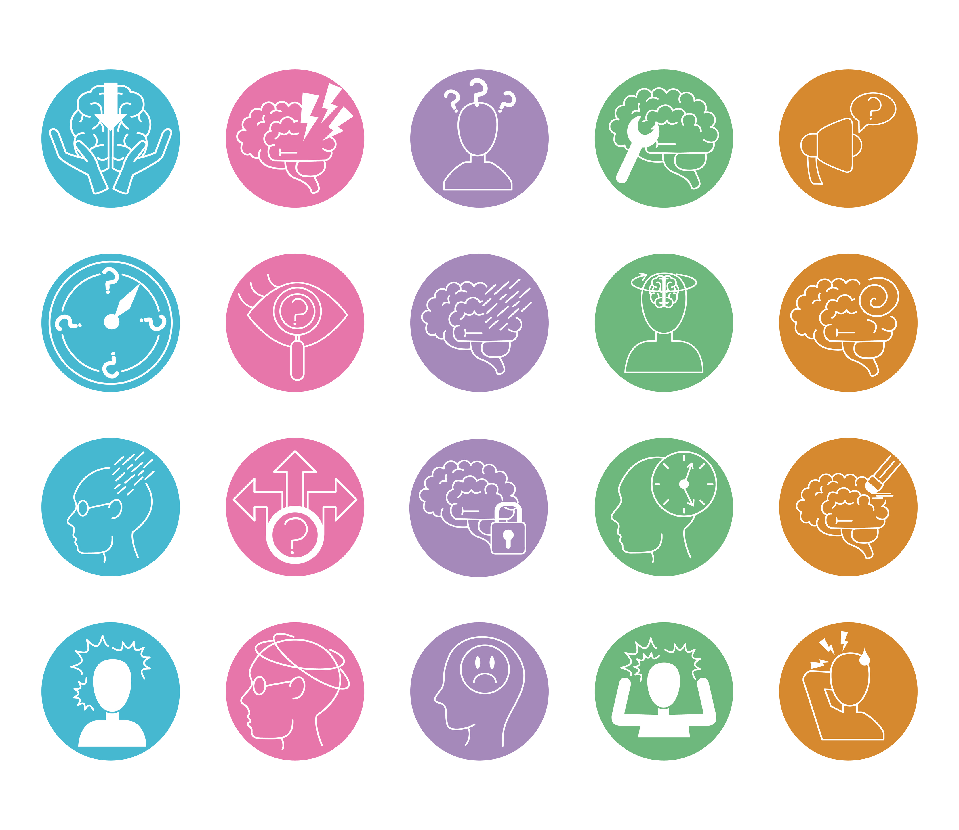 alzheimer disease, decrease in mental human ability icons set line ...