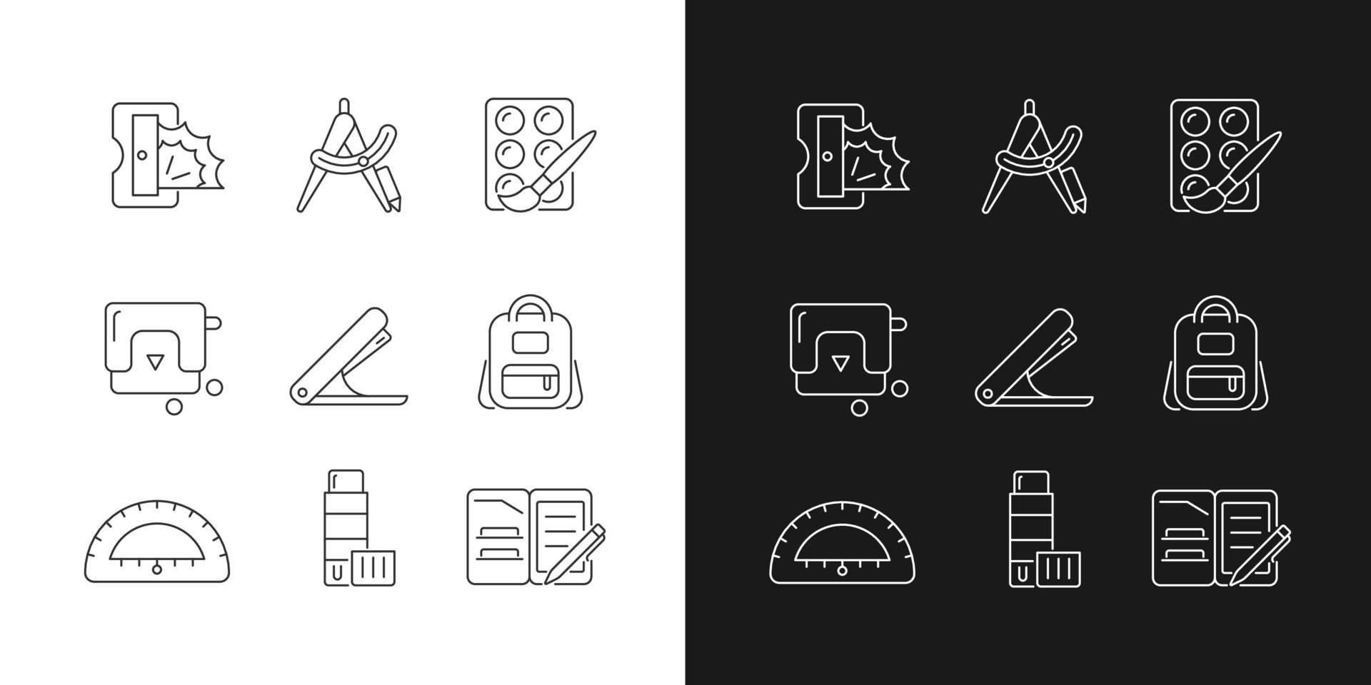 Back to school shopping linear icons set for dark and light mode ...
