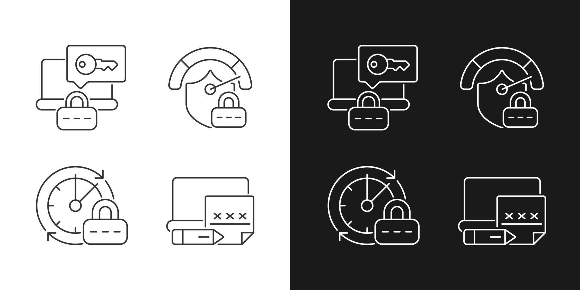 Laptop Passwords Linear Icons Set For Dark And Light Mode Computer