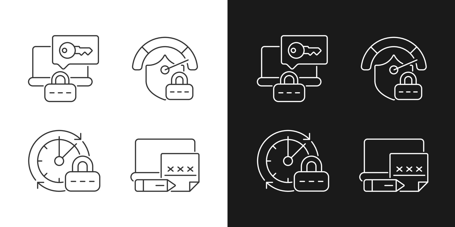 Laptop Passwords Linear Icons Set For Dark And Light Mode Computer