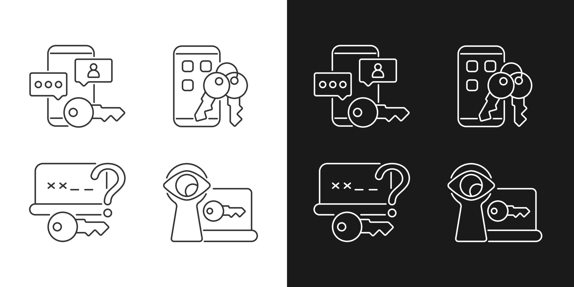 Password Protection Linear Icons Set For Dark And Light Mode Social