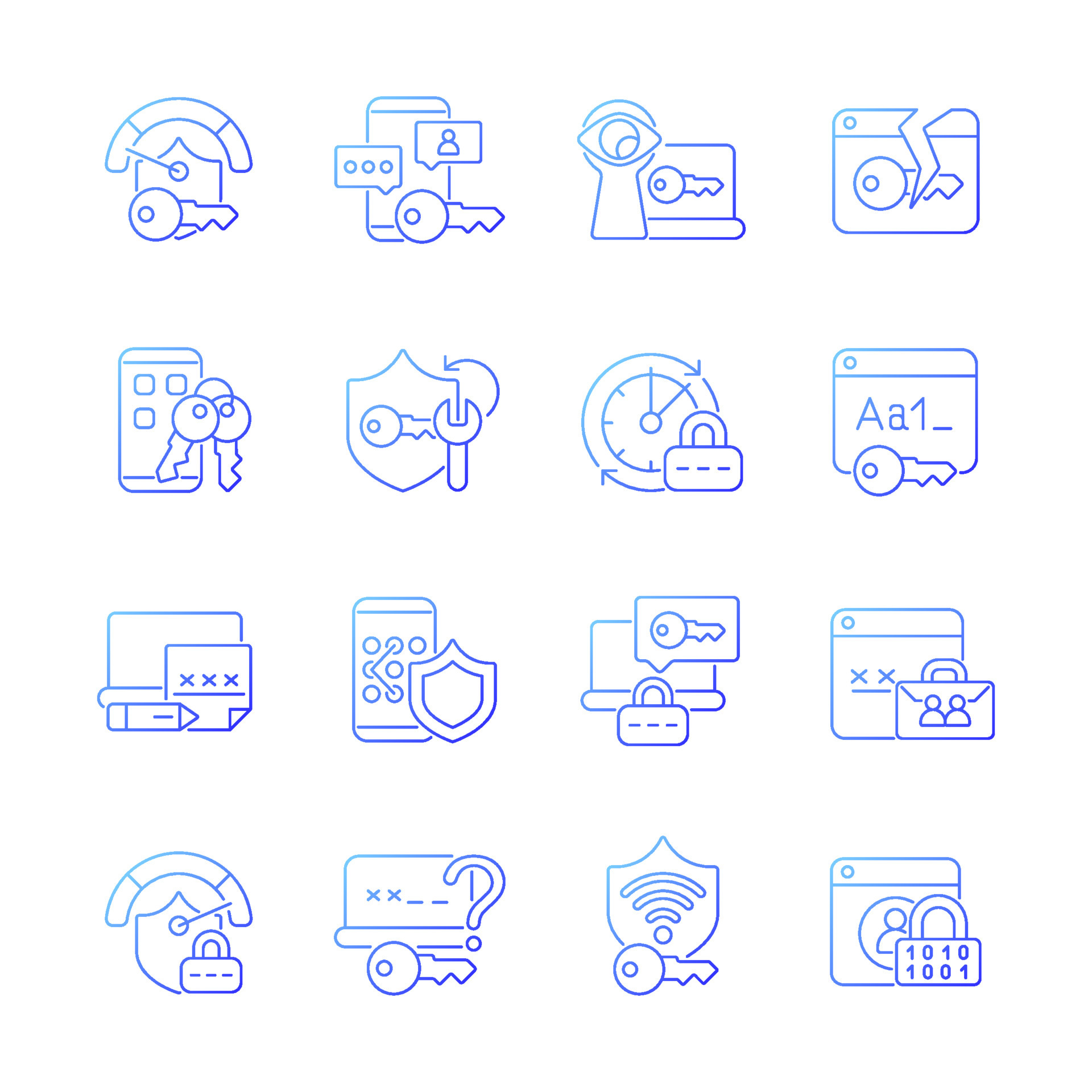 Password Management Gradient Linear Vector Icons Set Smartphone And Computer Safeguard Secure