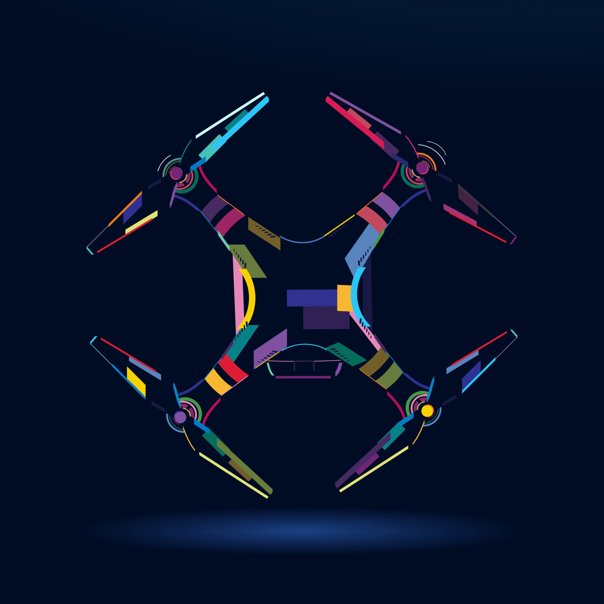 Drone Top View Unmanned Quadcopter Abstract Colorful Drawing Vector