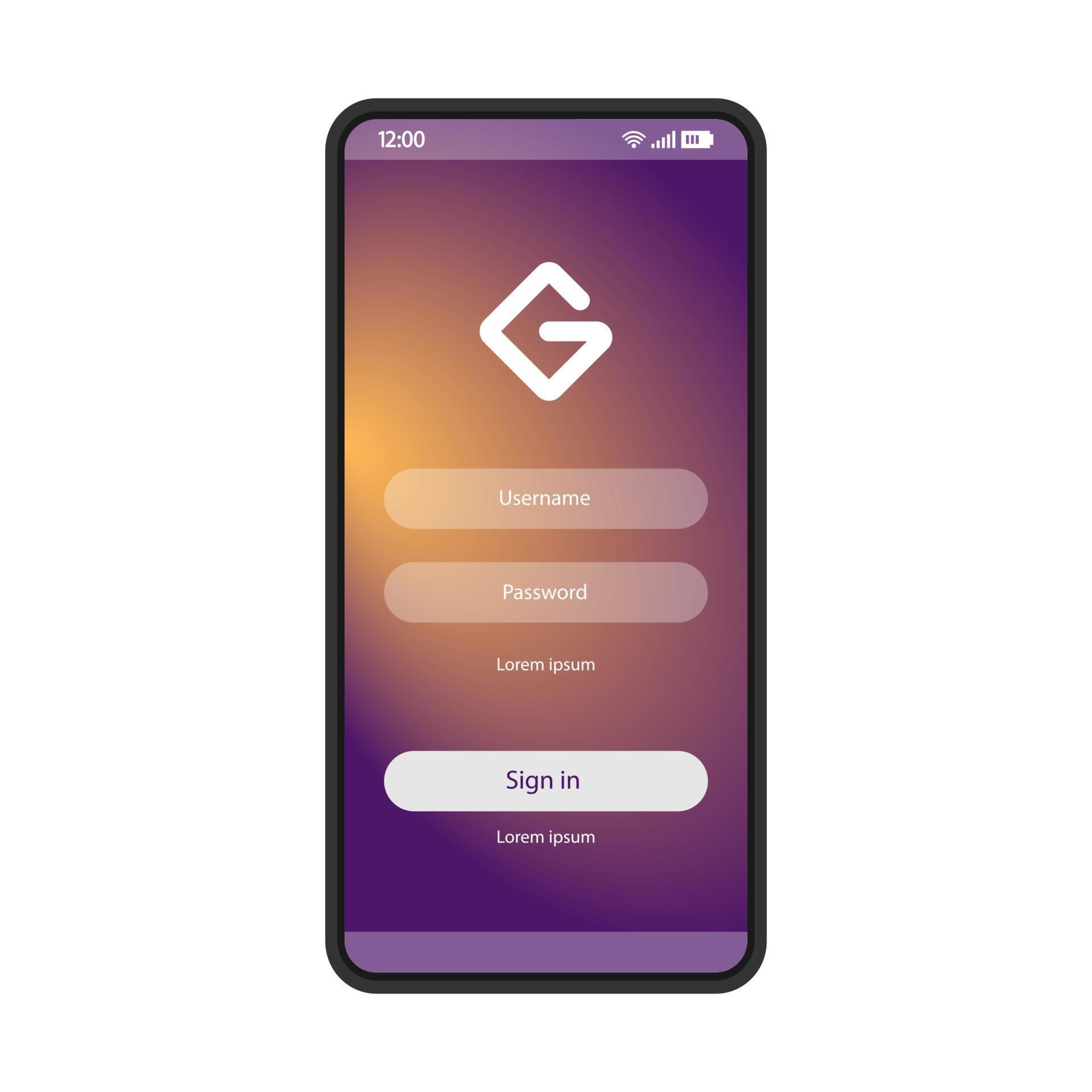 User authorization smartphone page vector template. Sign in. Mobile app ...