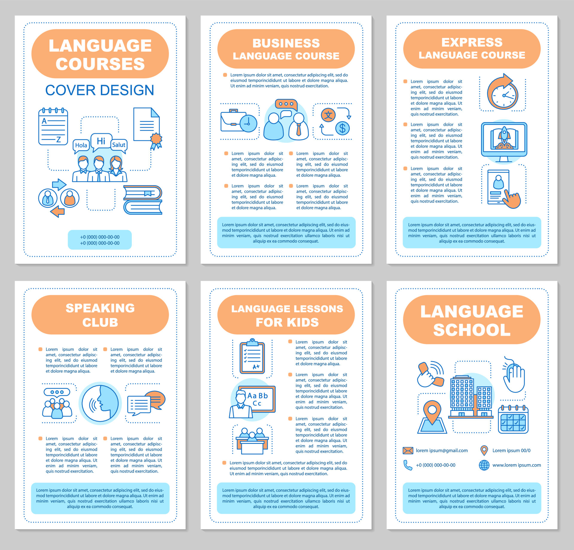 Foreign language school brochure template layout. Flyer, booklet ...