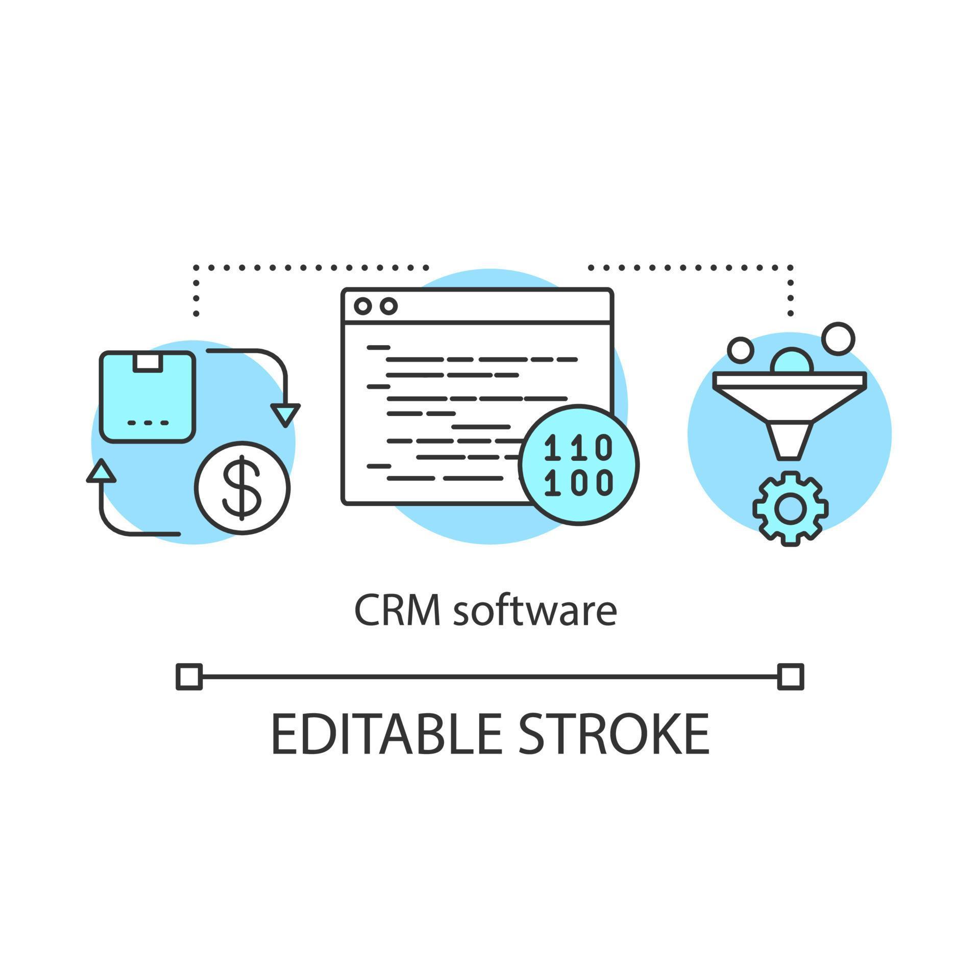 CRM software concept icon. Computer program idea thin line illustration ...