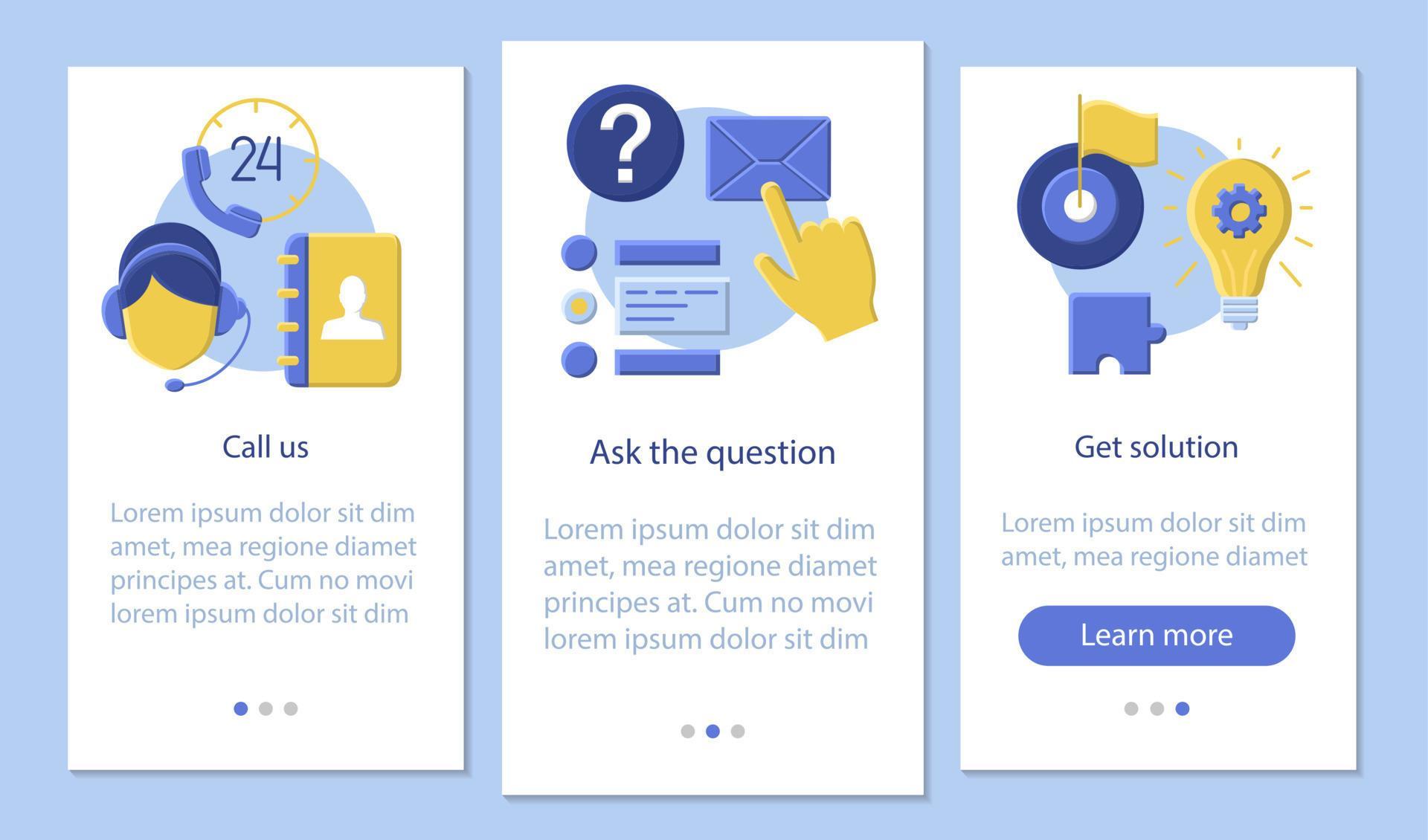 Call us mobile app page screen vector template. Ask question, get ...