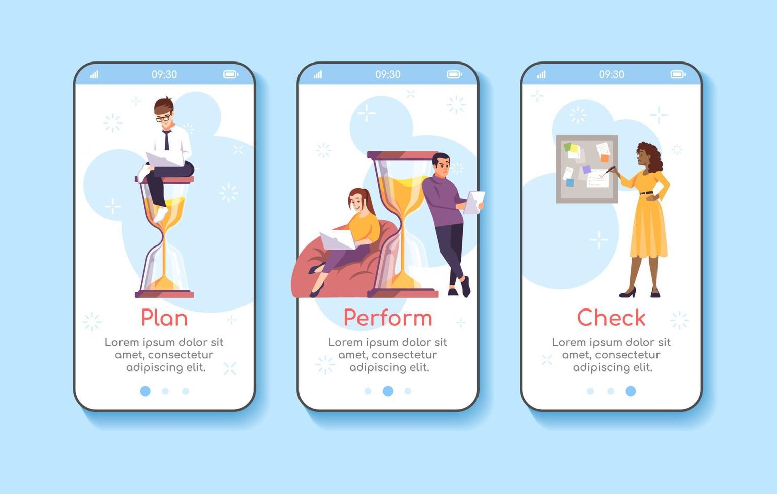 Time Management Onboarding Mobile App Screen Vector Template Working Process Organization Plan