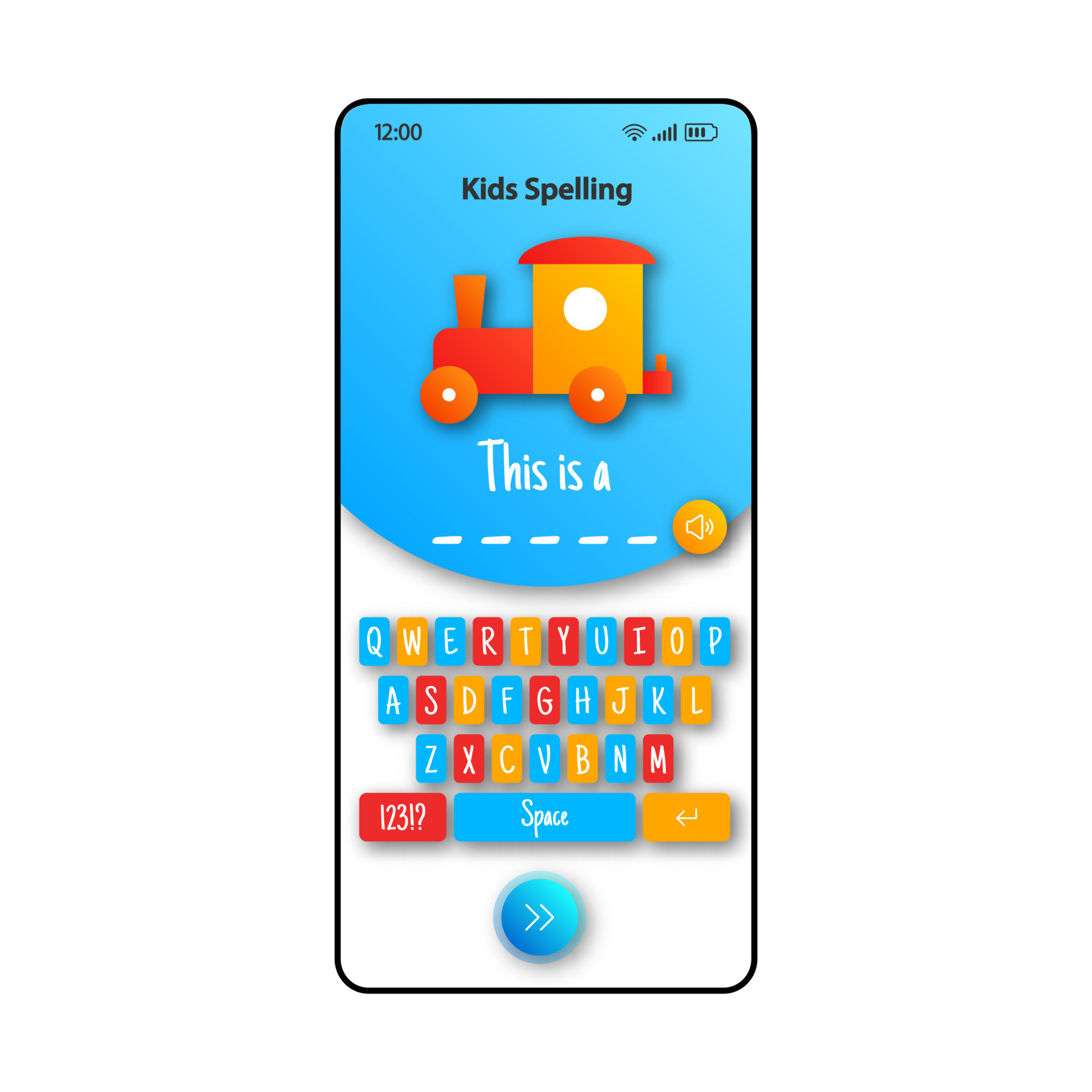 Kids spelling game smartphone interface vector template. Mobile app ...