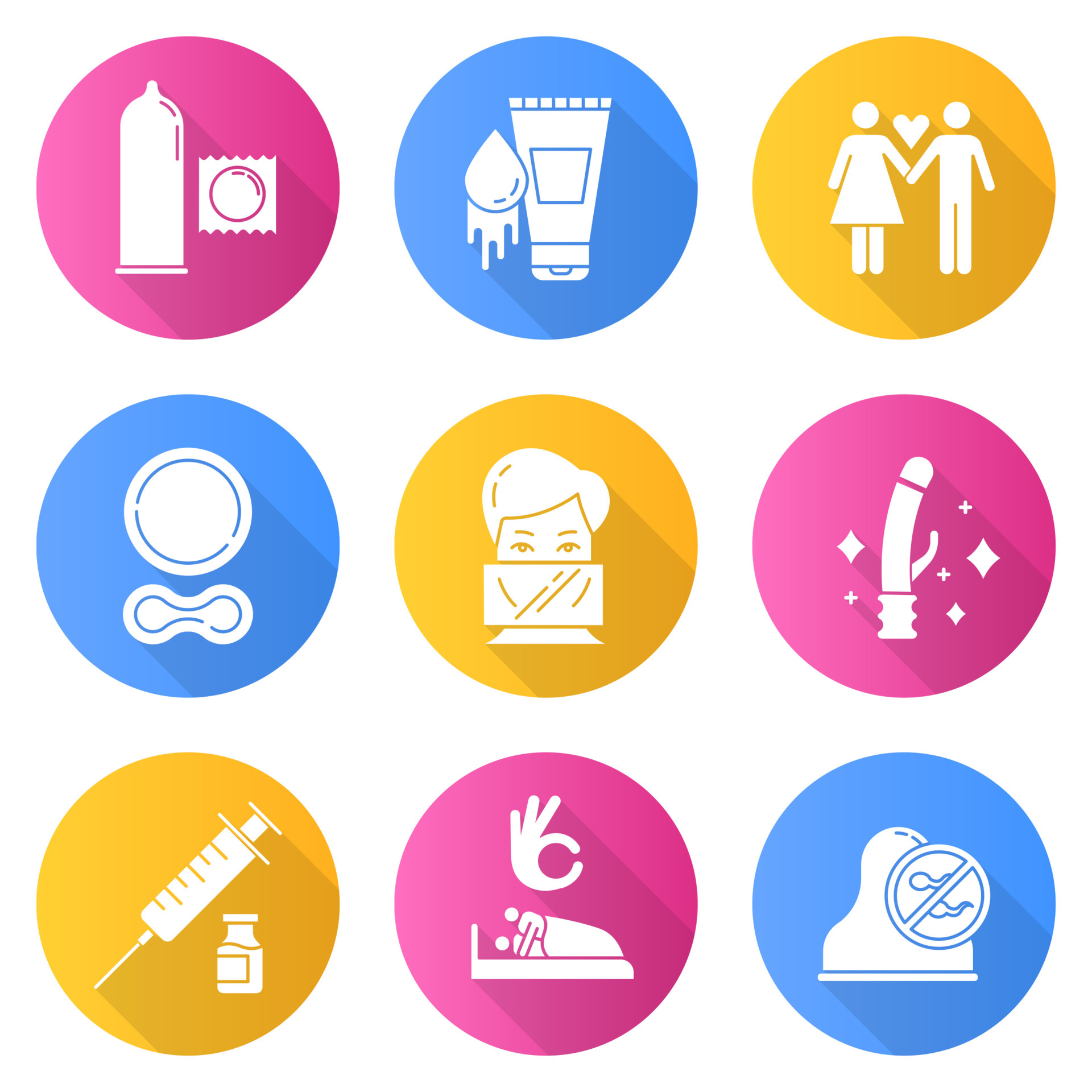 Safe Sex Flat Design Long Shadow Glyph Icons Set Condoms Oral