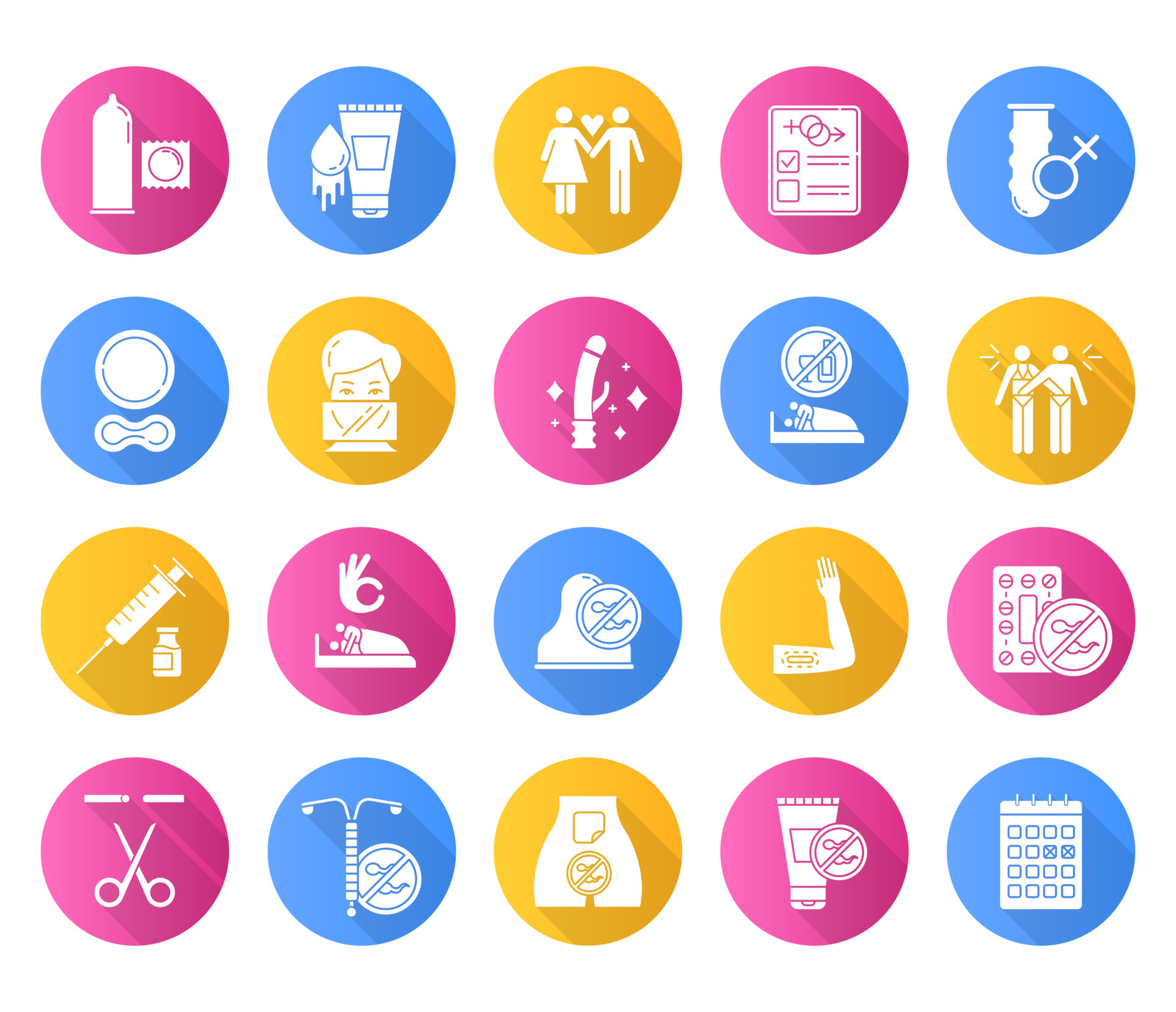 Safe Sex Flat Design Long Shadow Glyph Icons Set Condoms Lubricant