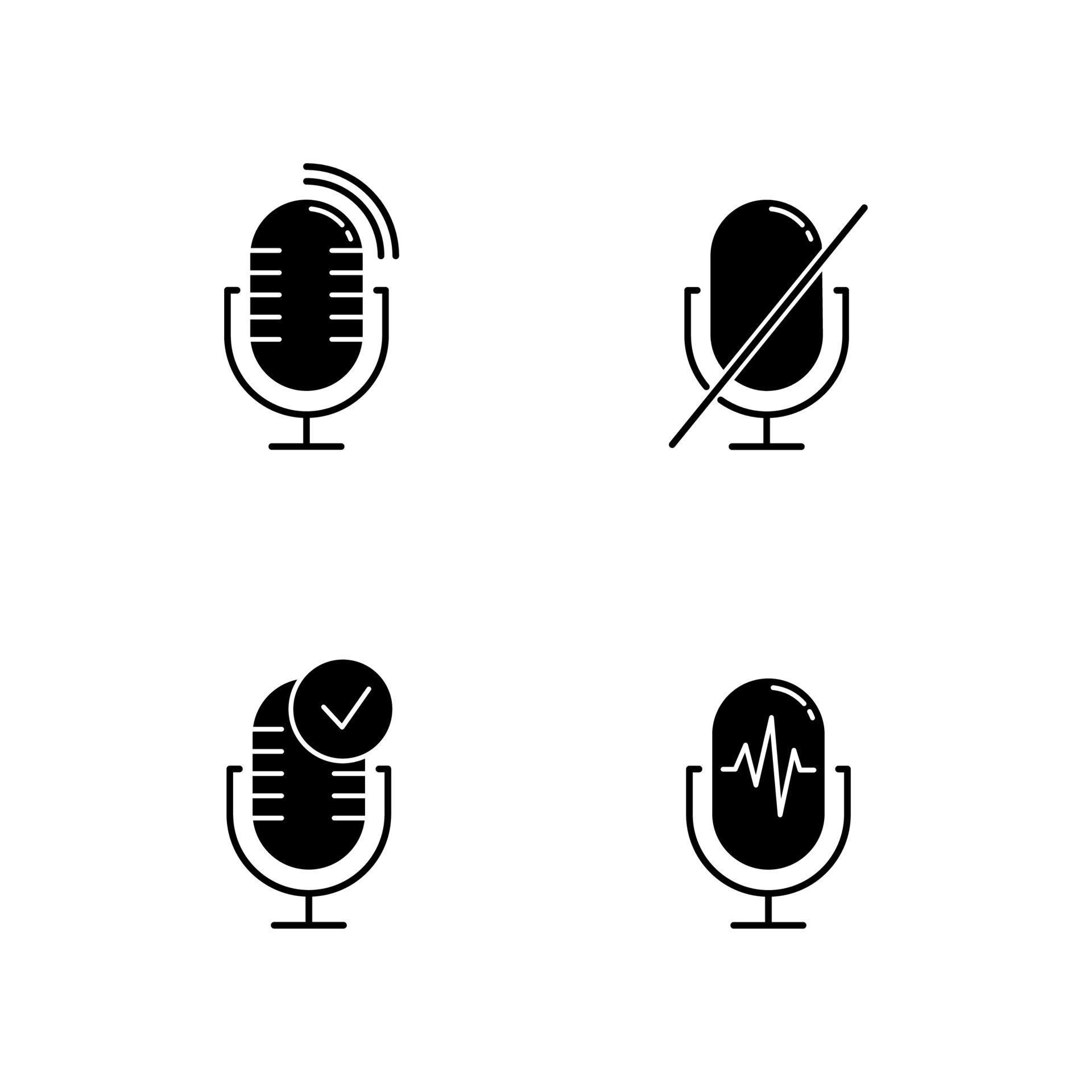 Microphone Using Modes Glyph Icons Set Voice Control Sound Recorder Installation Speech