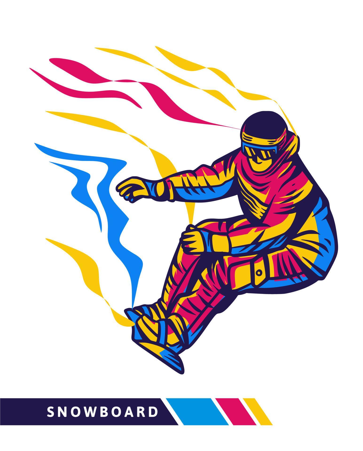 colorful snowboard illustration with snowboarder motion 4448874 Vector ...