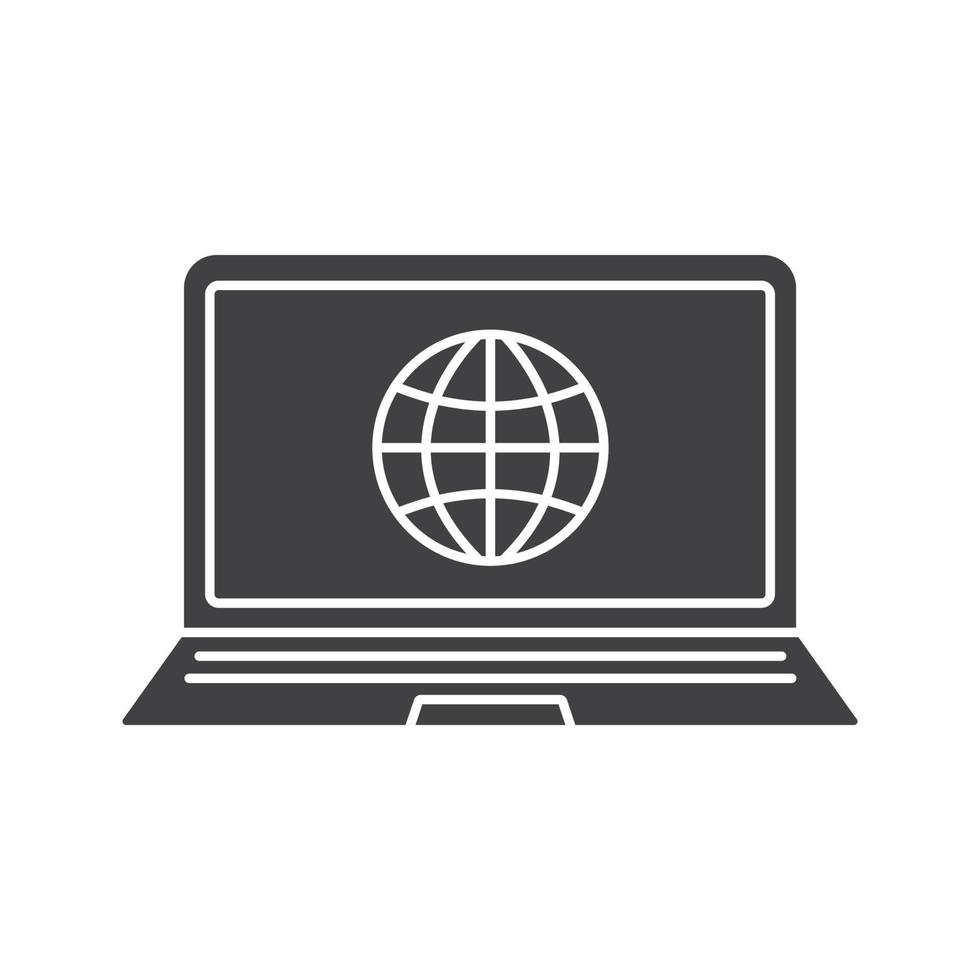 Laptop network connection glyph icon. Silhouette symbol. Laptop with ...