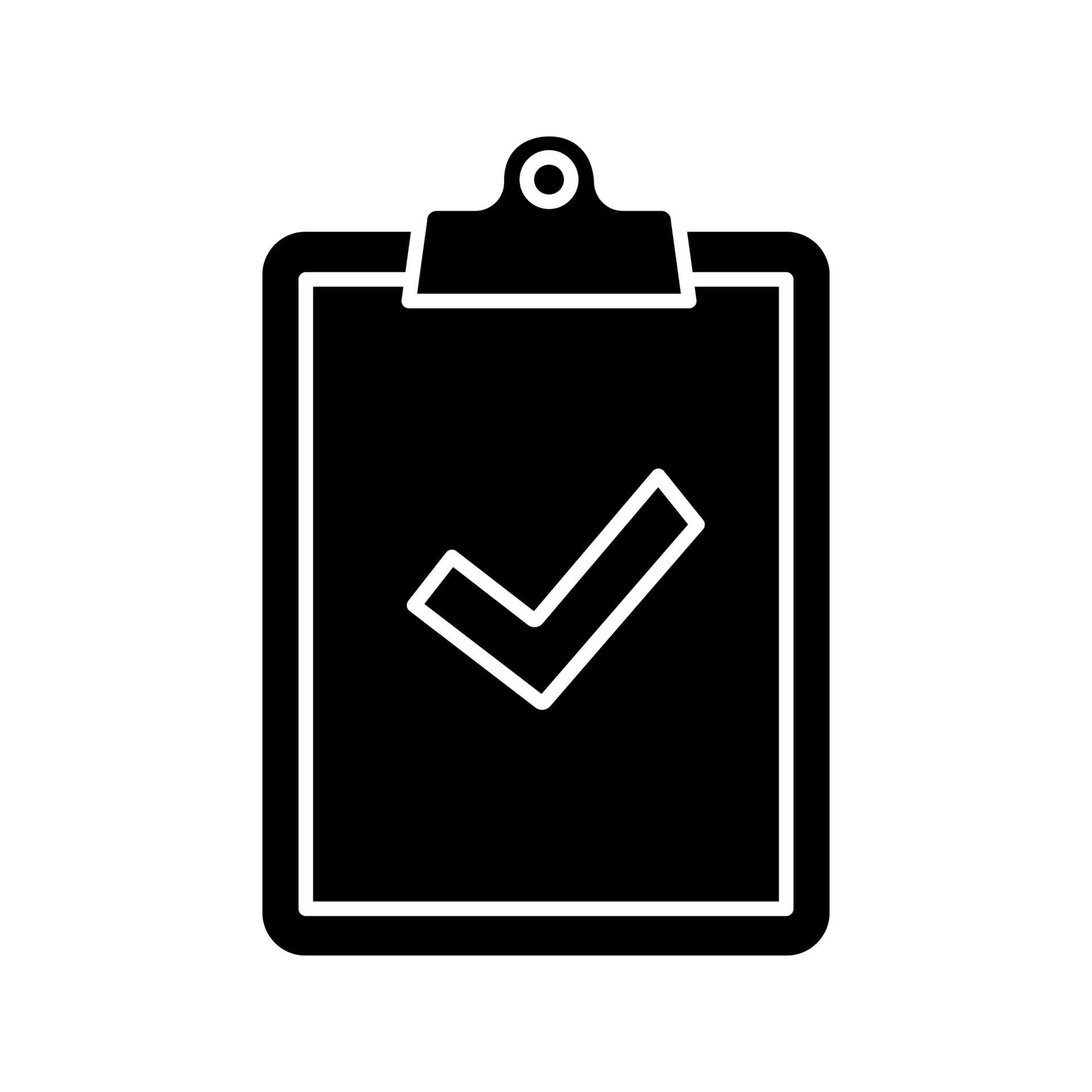 Clipboard with check mark glyph icon. Test, exam successfully completed ...