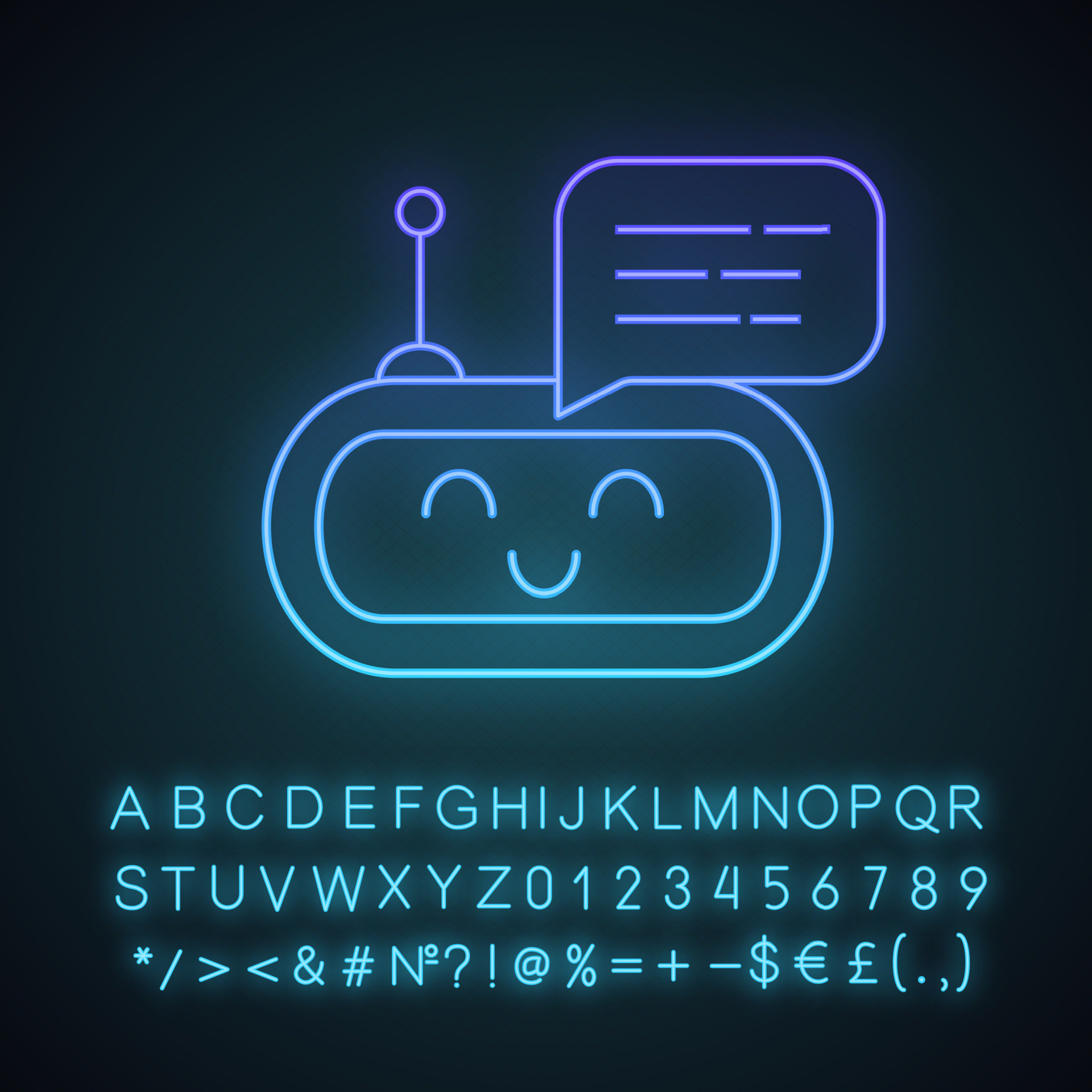 Chatbot Message Neon Light Icon Talkbot Laughing Chat Bot Modern Robot Virtual Assistant