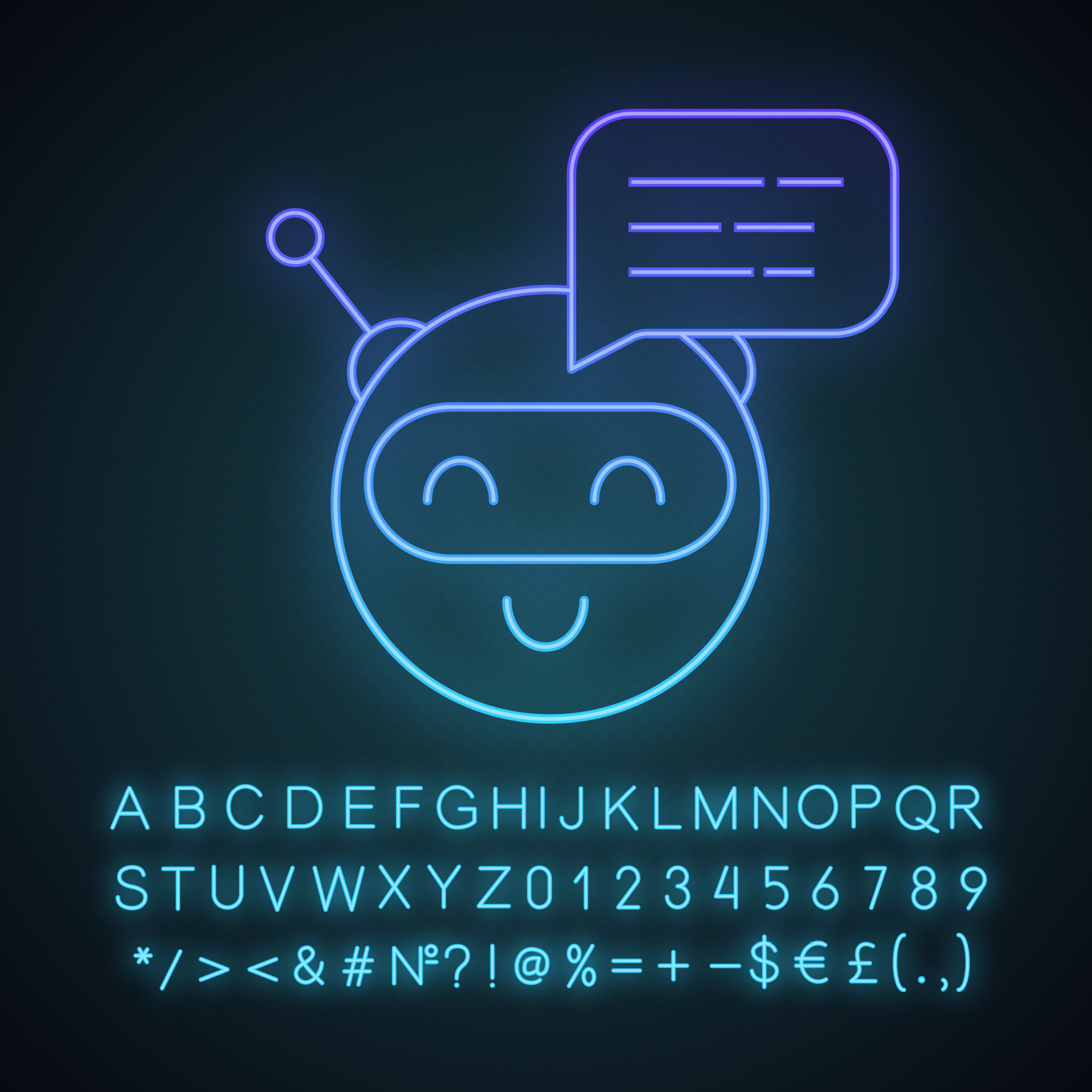 icono de luz de neón de mensaje de chatbot. talkbot. bot de chat de ...