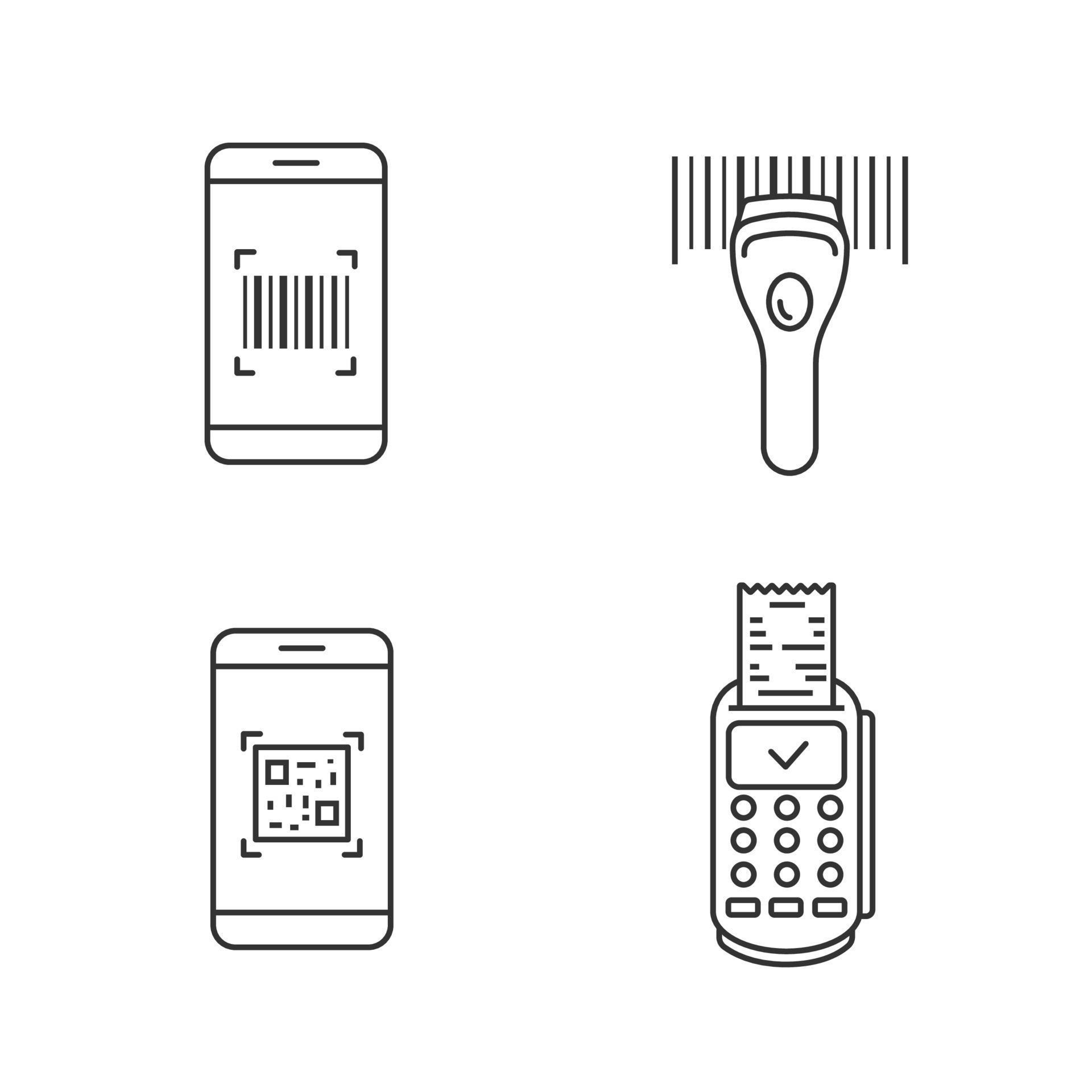 Barcodes Linear Icons Set Smartphone Barcode Scanner Linear Code Reader Scanning App Payment