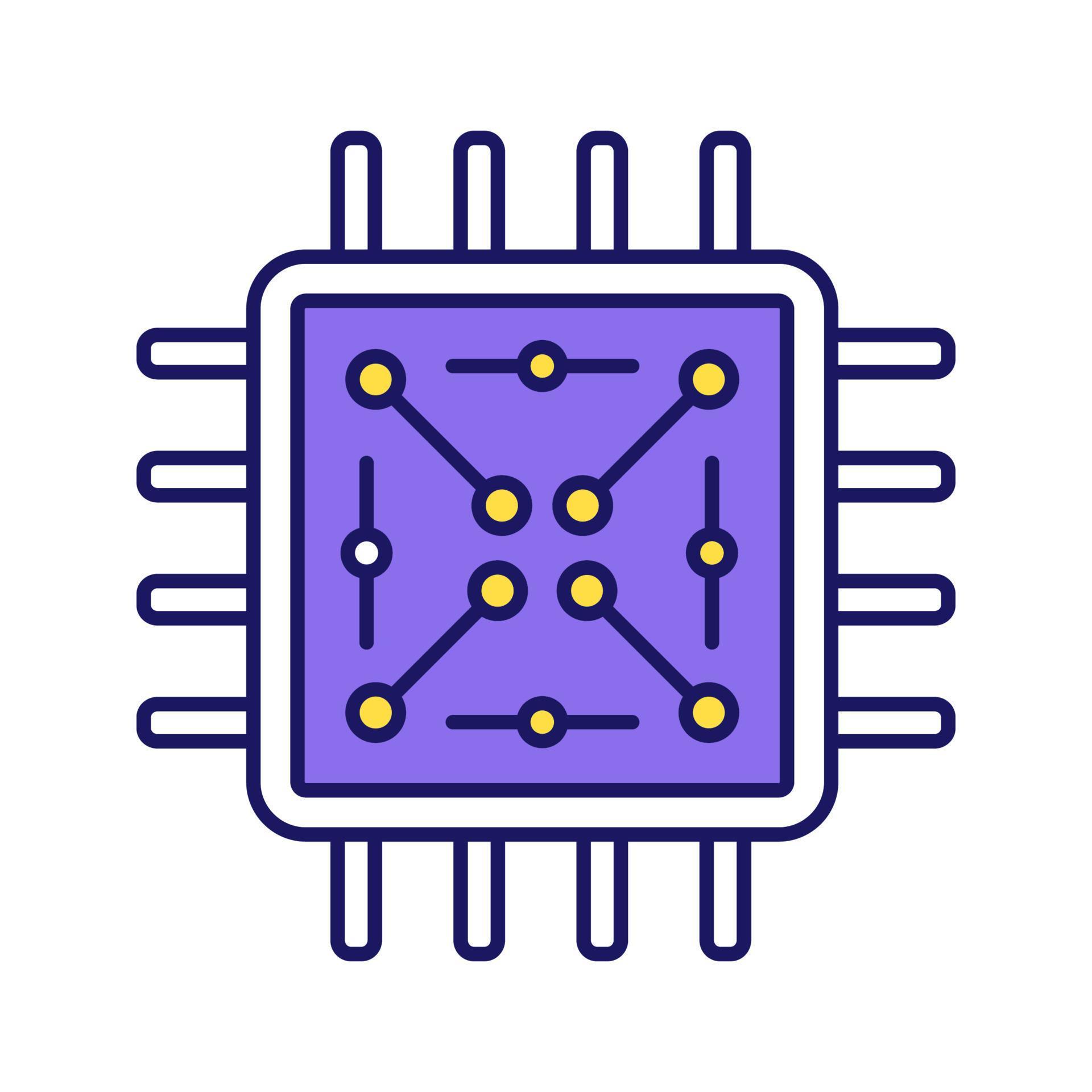 Processor With Electronic Circuits Color Icon Microprocessor With