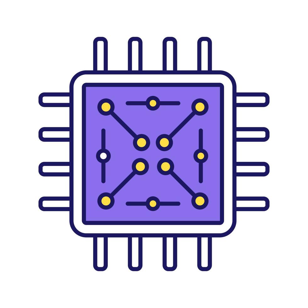 Processor With Electronic Circuits Color Icon Microprocessor With Microcircuits Chip