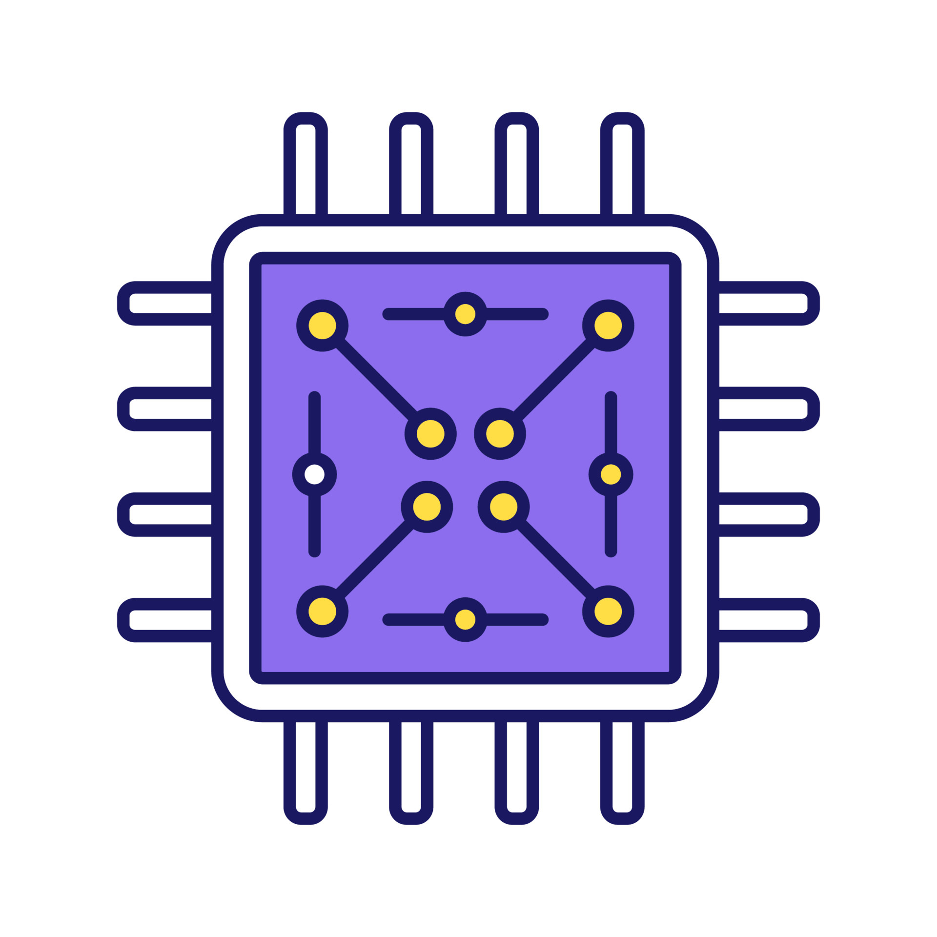 Processor With Electronic Circuits Color Icon Microprocessor With Microcircuits Chip