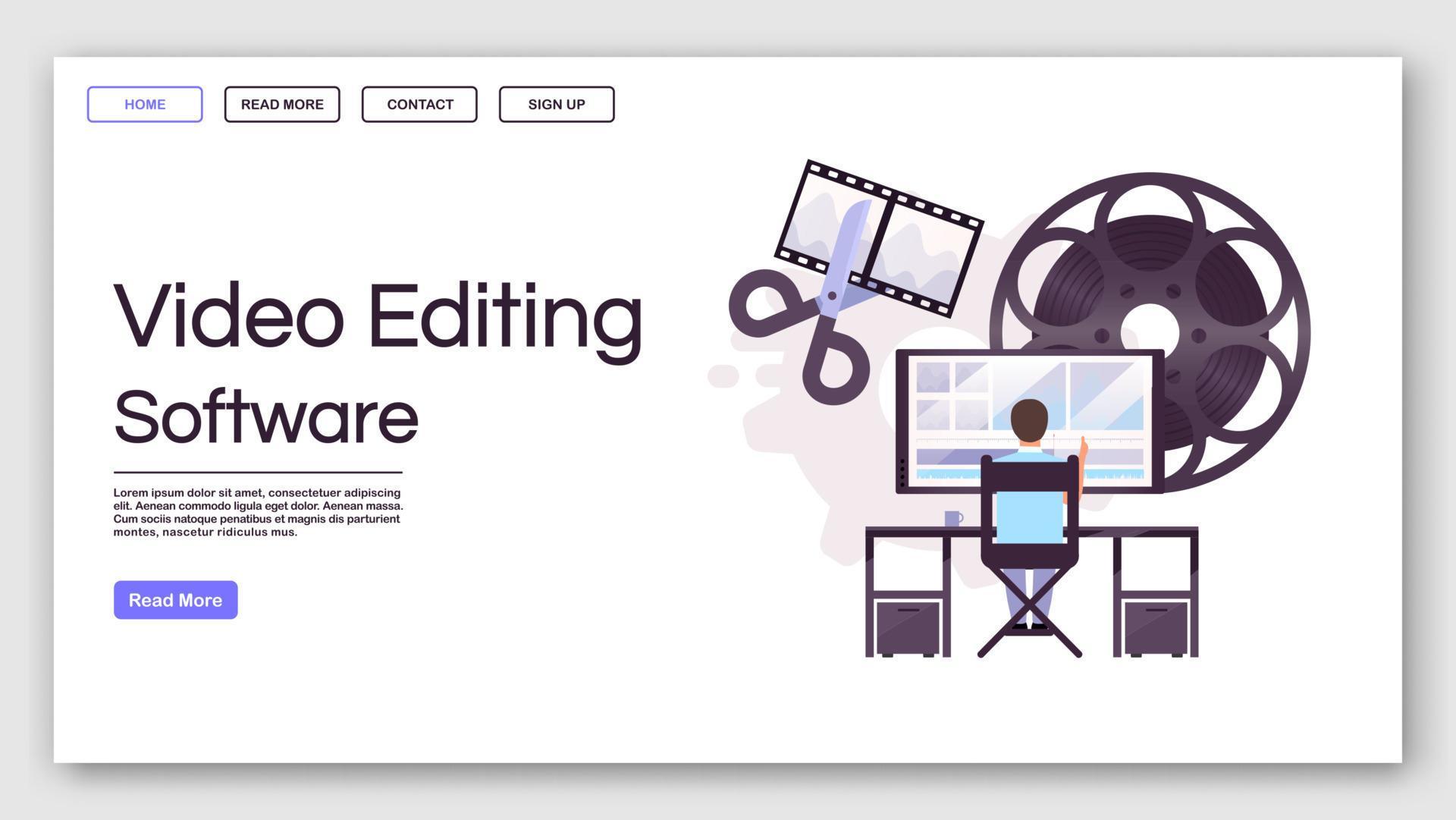 Video editing software landing page vector template. Post production ...