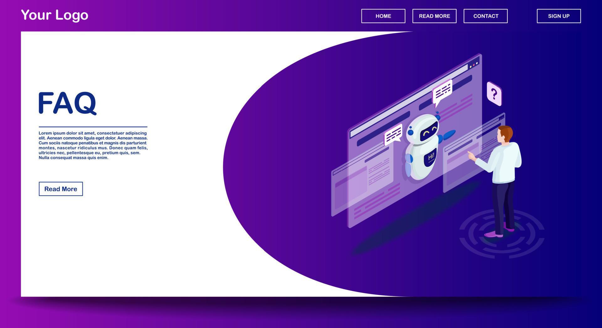 FAQ webpage vector template with isometric illustration. Website ...