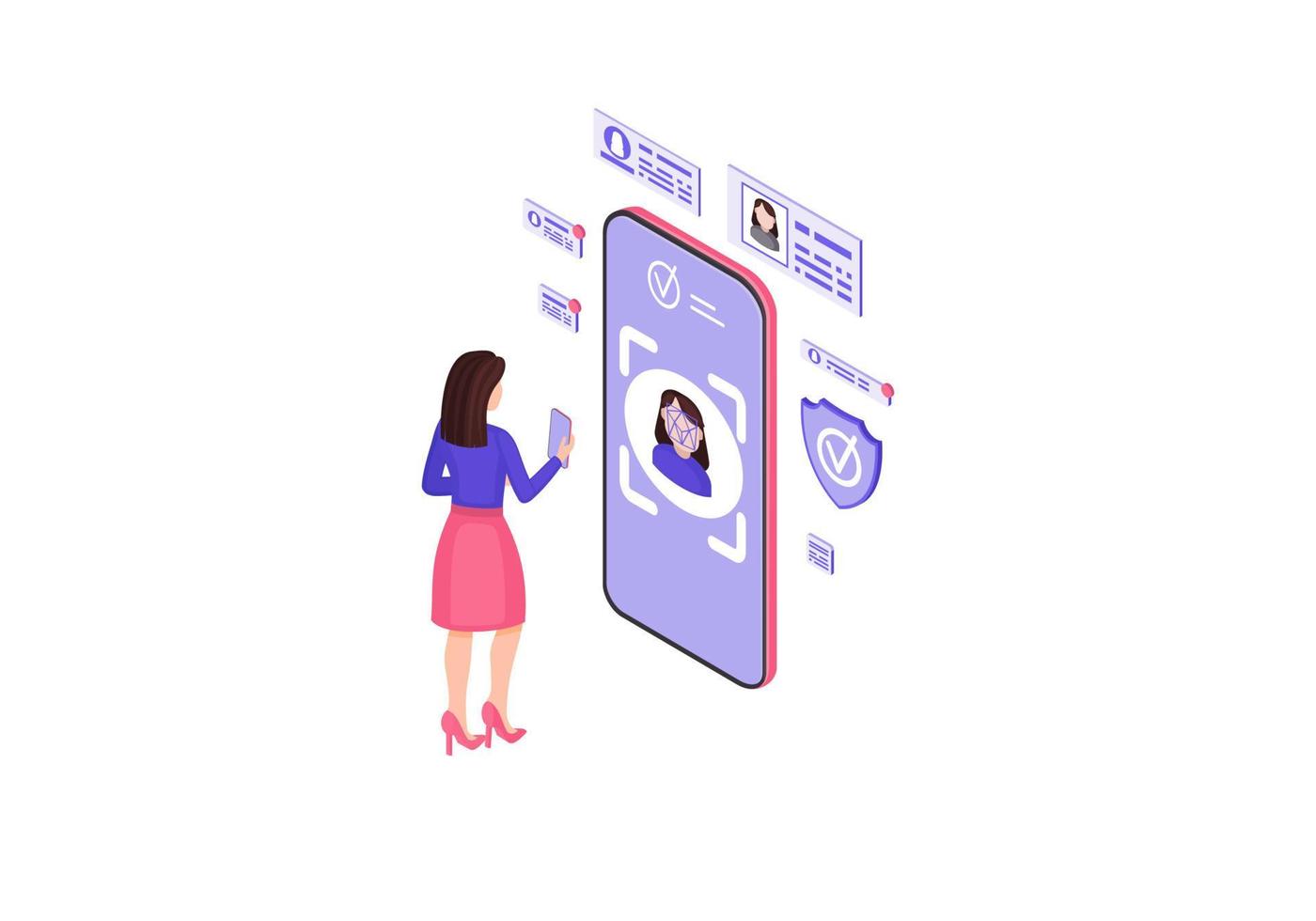 Faceprint Analysis Application Isometric Color Vector Illustration Biometric Identification