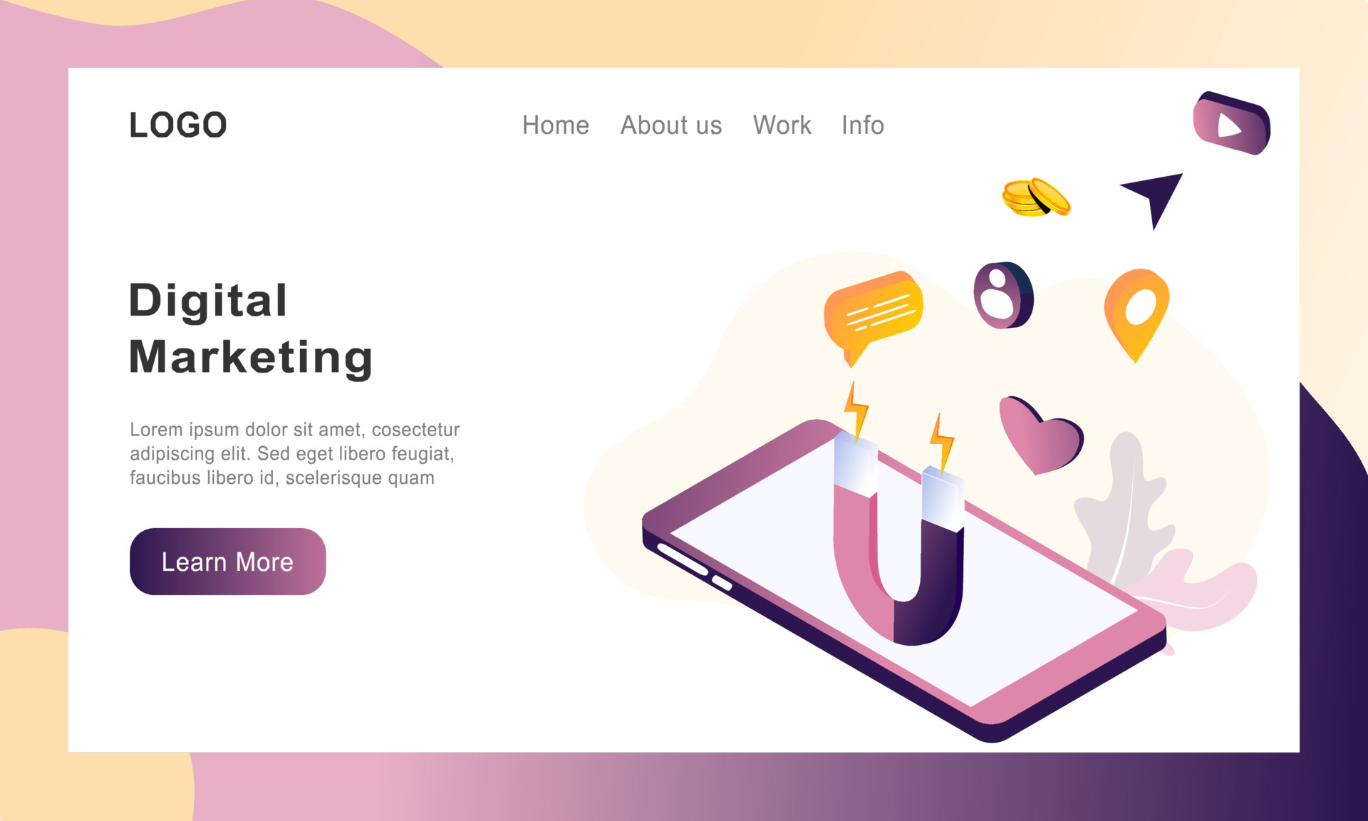 Simple landing page design template for digital marketing, ecommerce ...