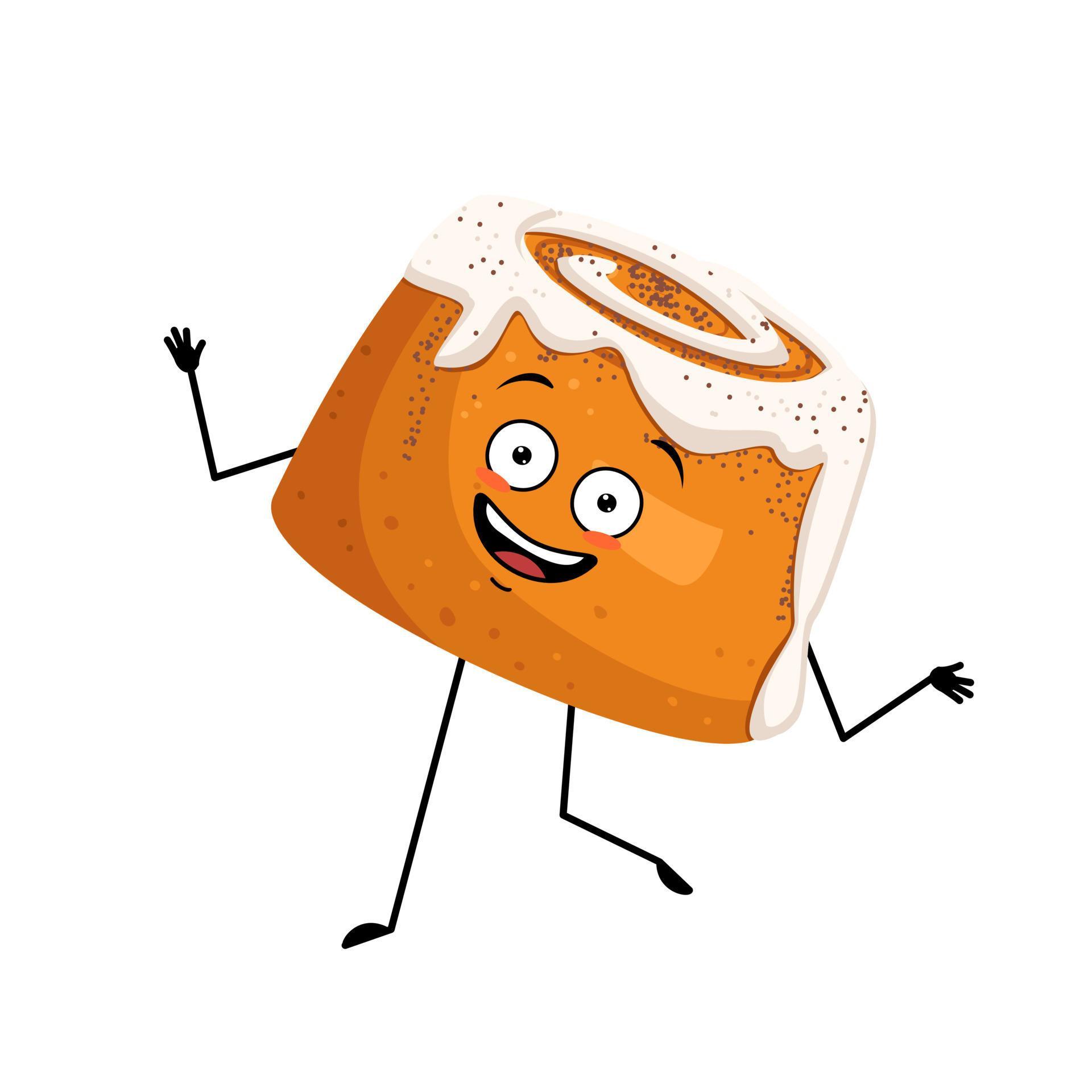 Cute Cinnamon Pastry Bun Character With Happy Emotions Face Smile