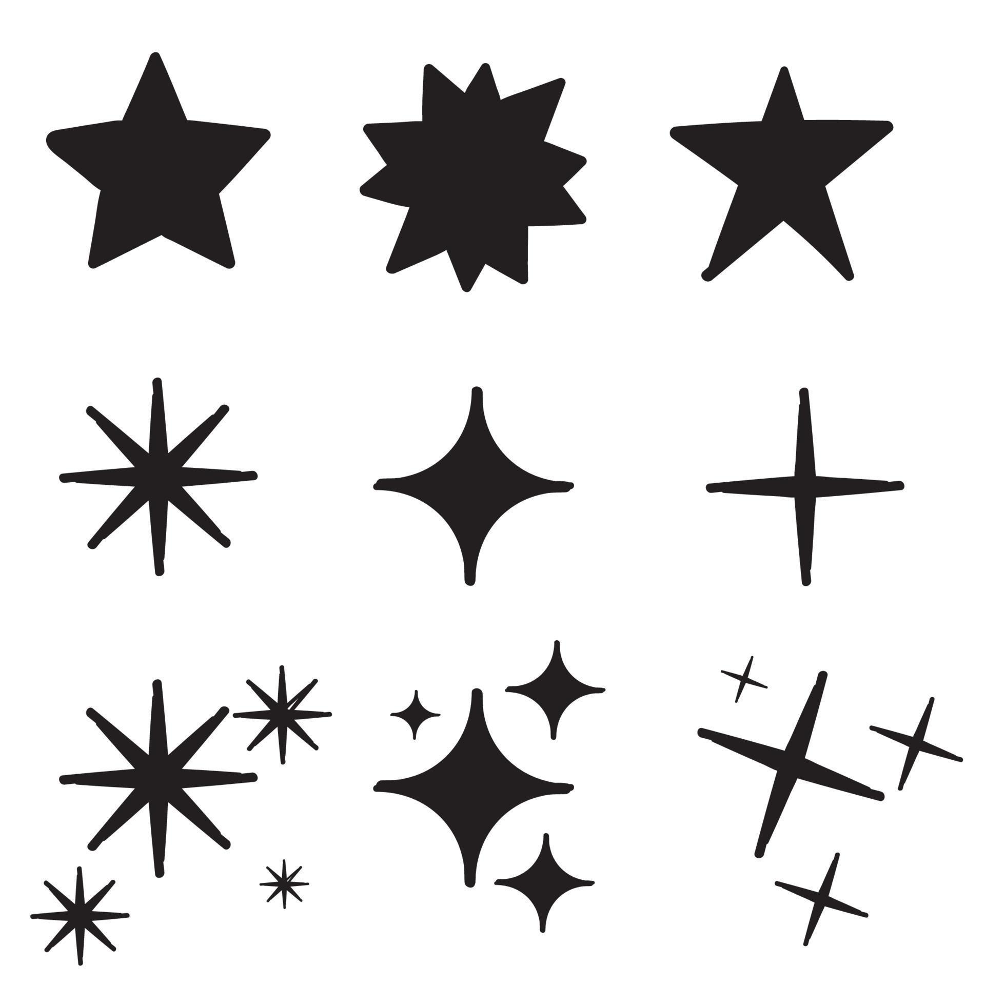 doodle Star icons. Twinkling stars. Sparkles, shining burst. Christmas vector symbols isolated ...