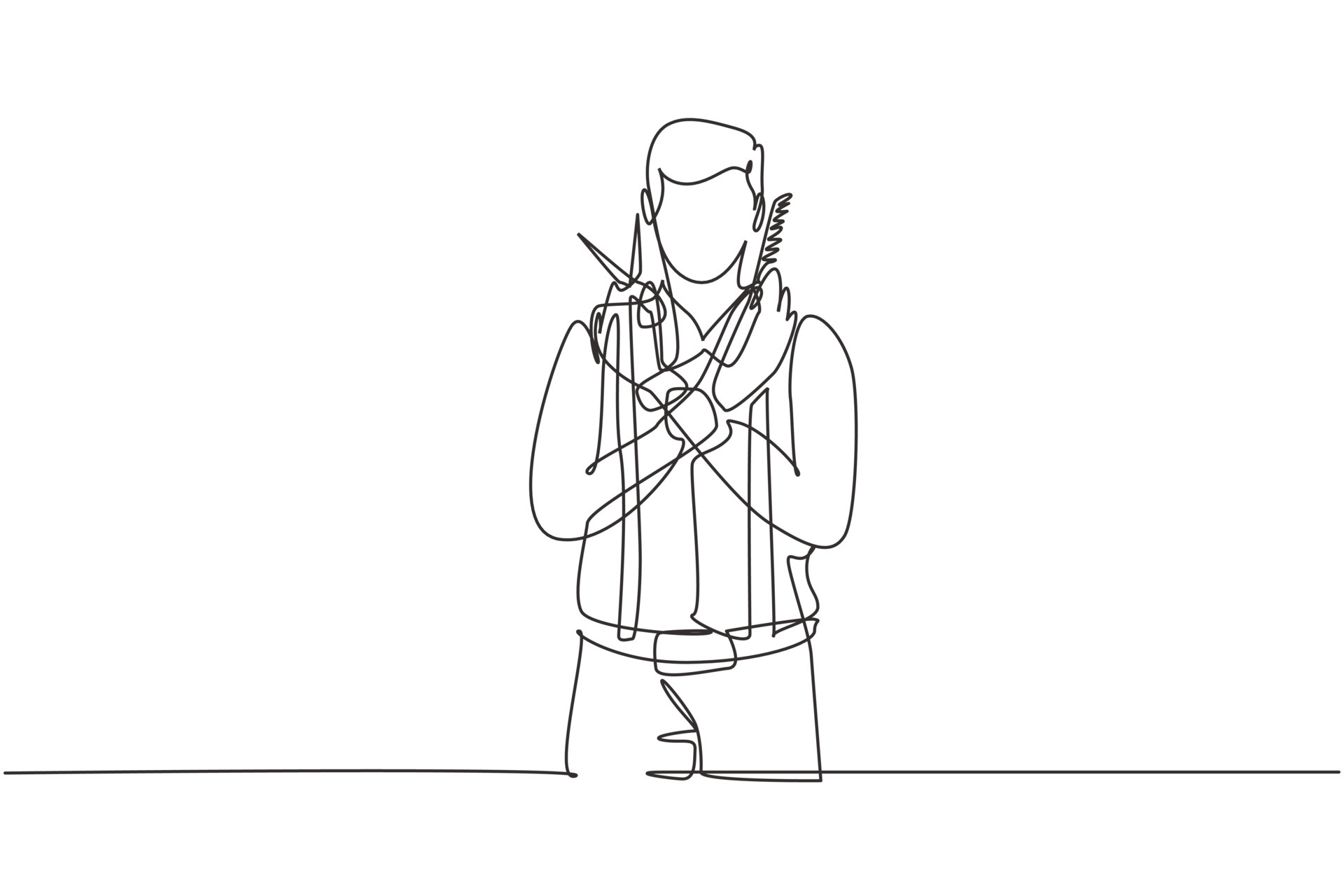 Single one line drawing barber scissors and straight razor. Vintage ...