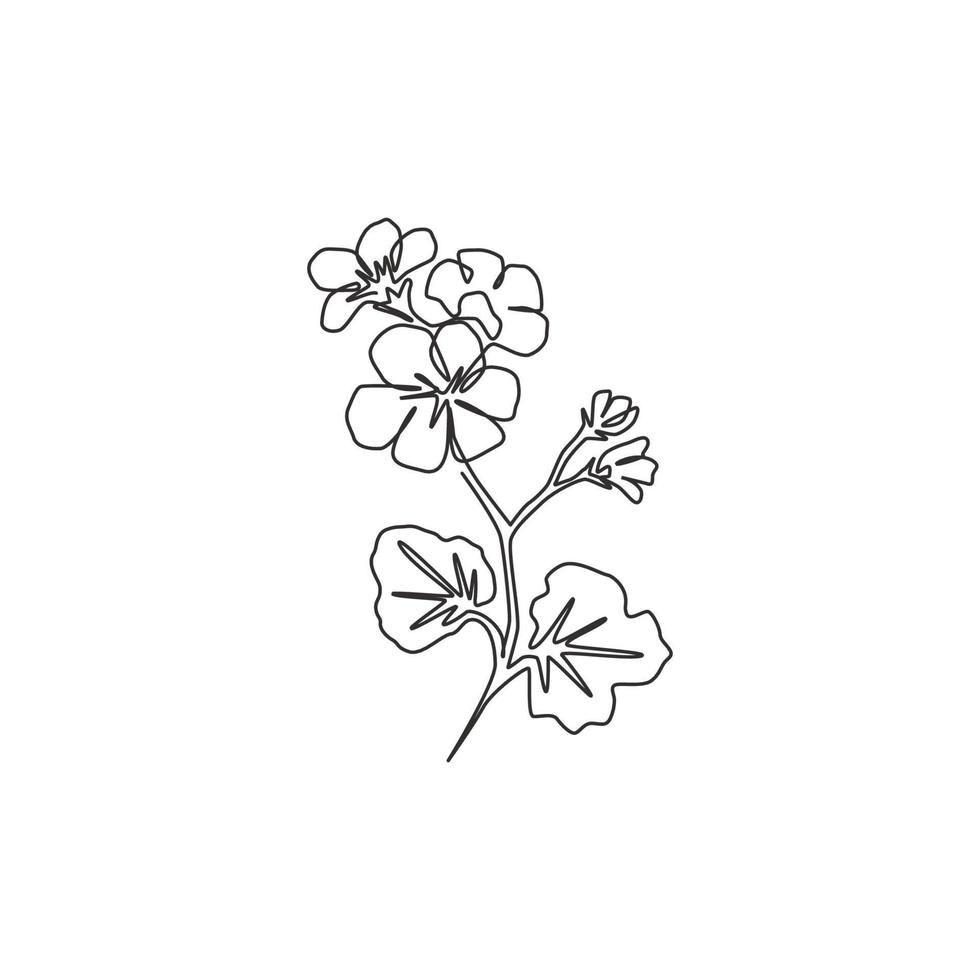 One Continuous Line Drawing Beauty Fresh Geranium For Wall Decor Home