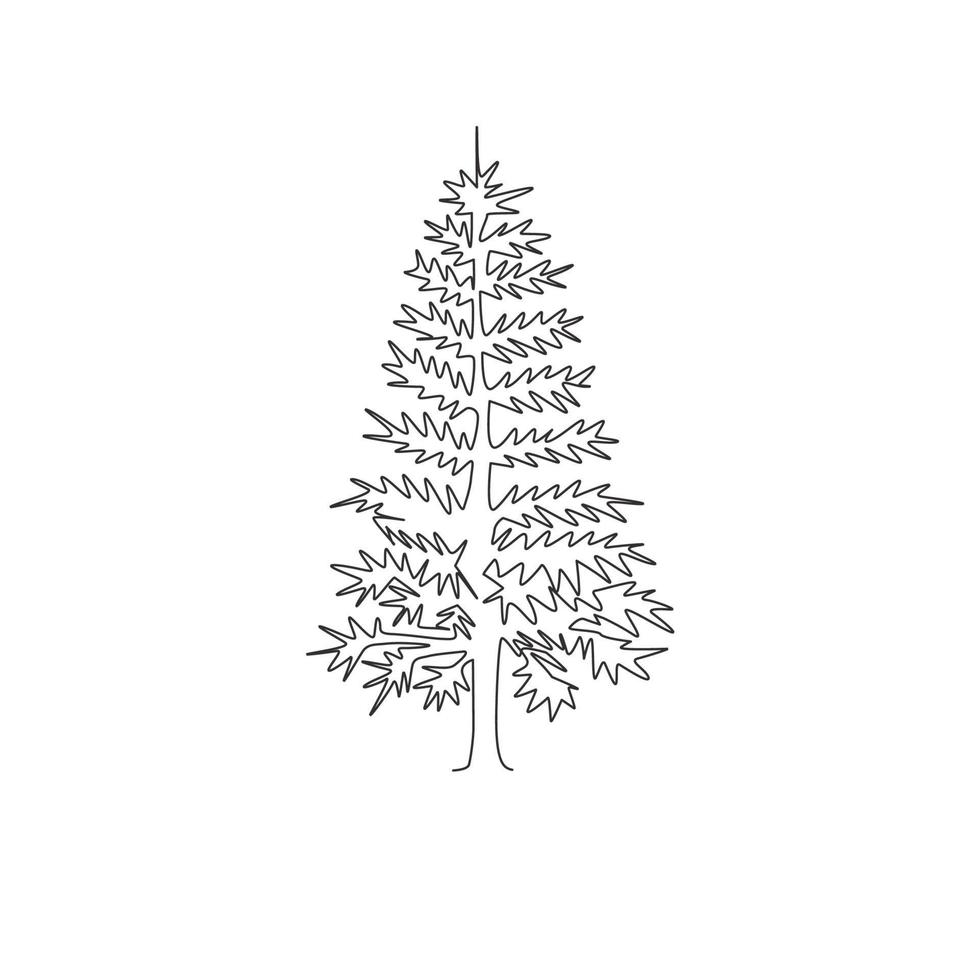 Single continuous line drawing of beauty and exotic pine tree ...
