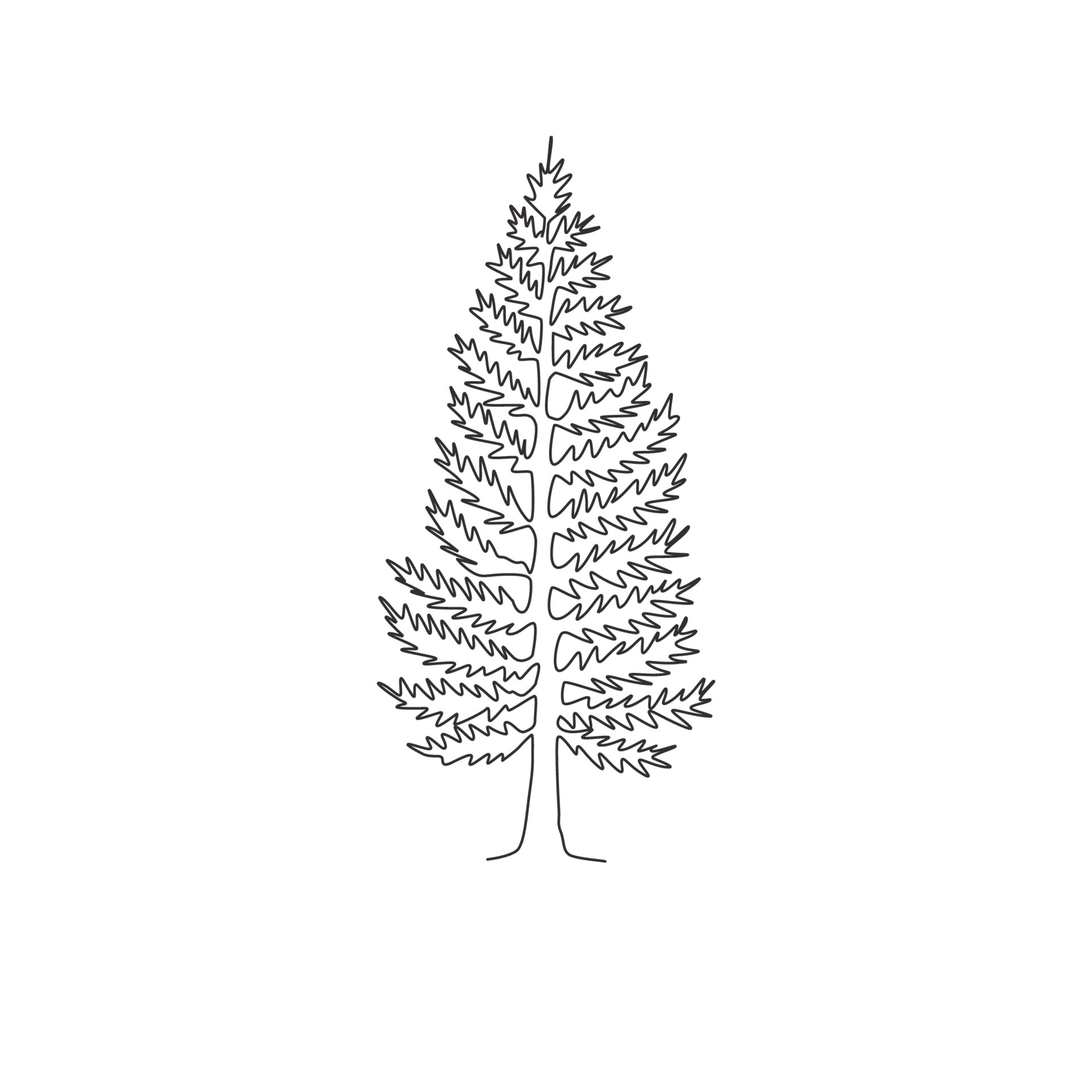 One continuous line drawing of beauty and exotic pine tree for home ...