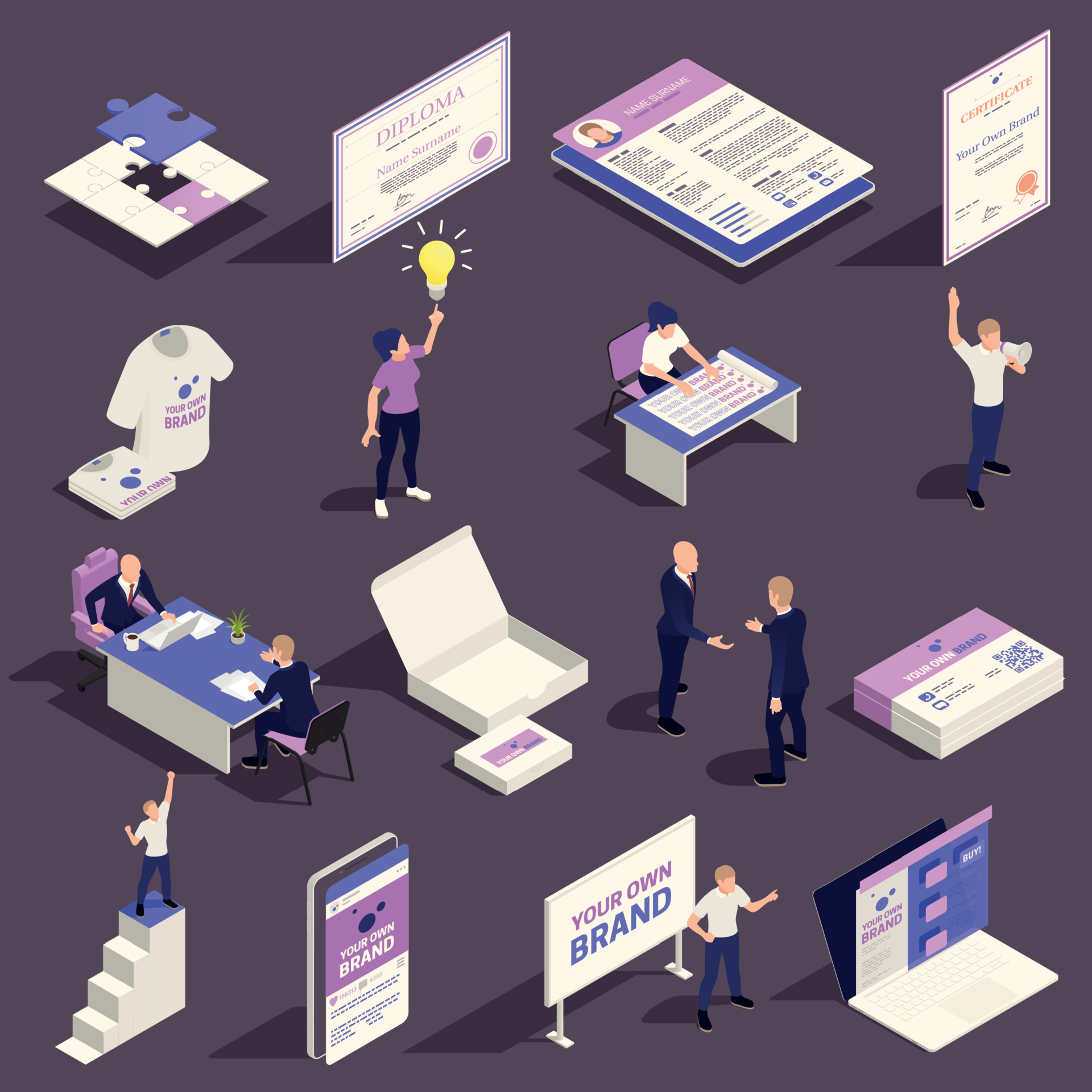 Branding Promotion Isometric Set 4479741 Vector Art at Vecteezy