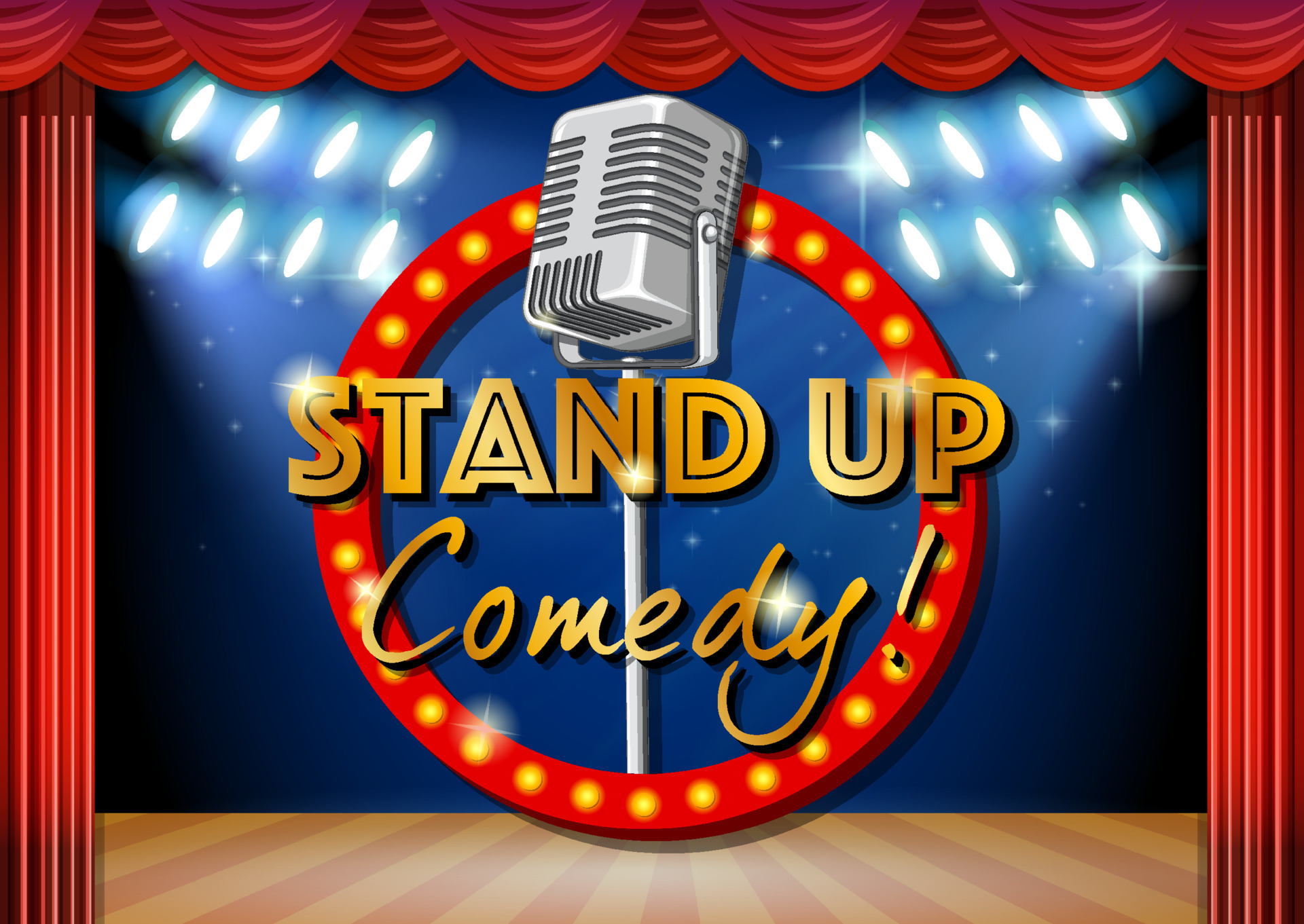 Stand Up Comedy Banner With Red Curtains Background 4480624 Vector Art
