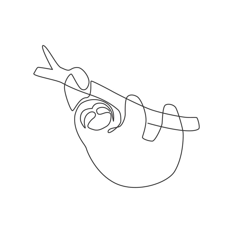 One Continuous Line Drawing Of Lazy Sloth Hanging At The Tree Branch For Logo Identity Mammal