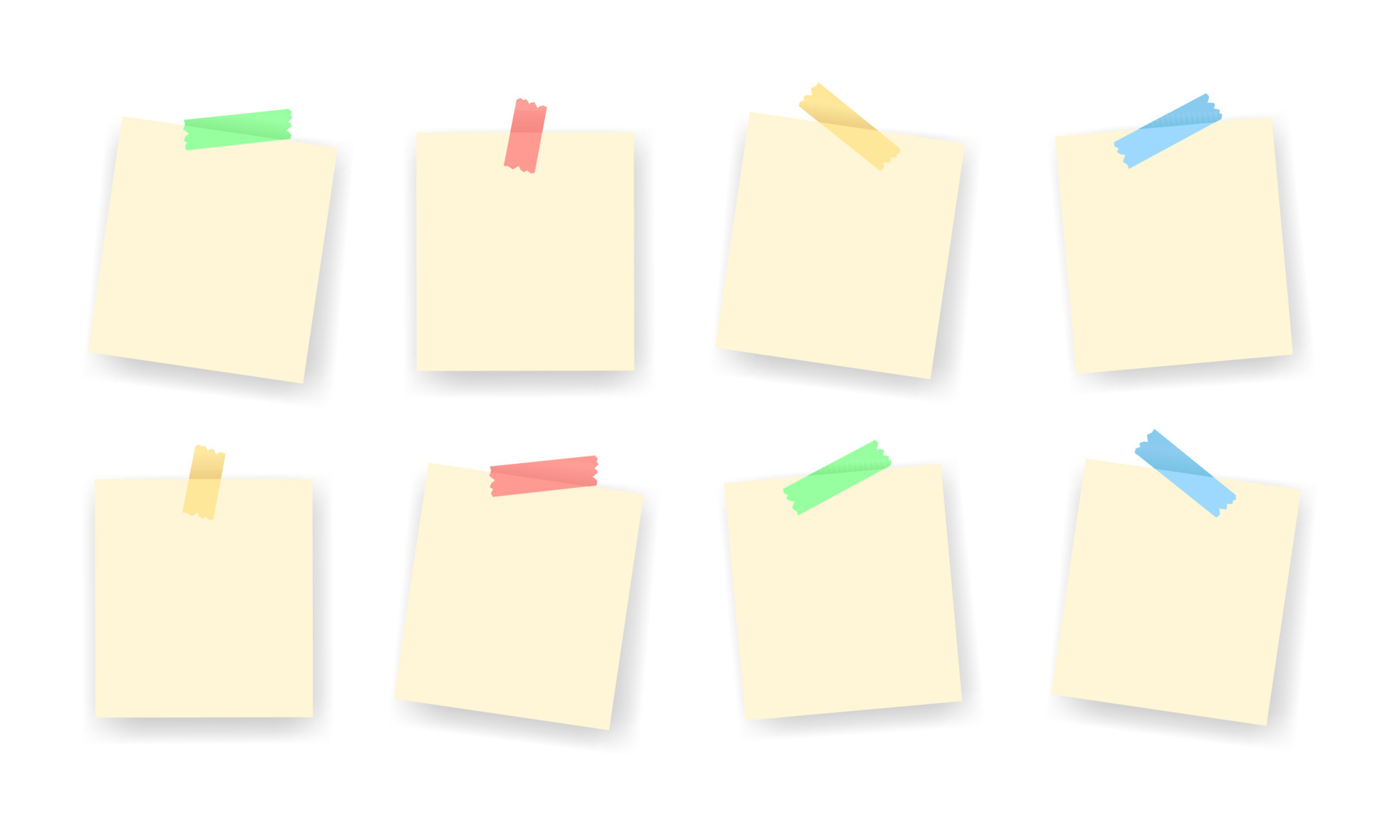 Blank Paper Notes Taped On The White Background Empty Space Notepad Mockup With Colorful