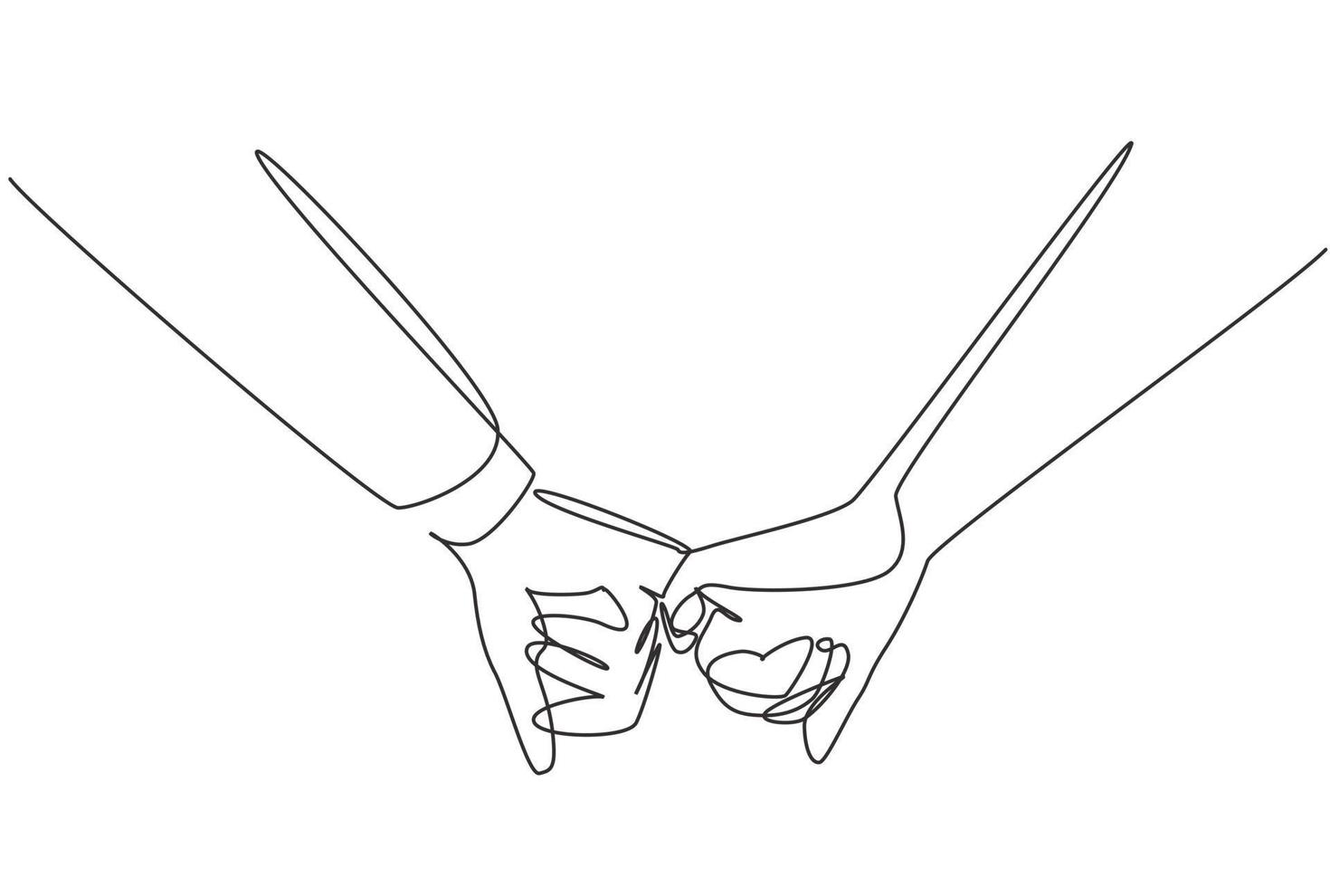 Continuous One Line Drawing Happy Couple Holding Their Hands With Love