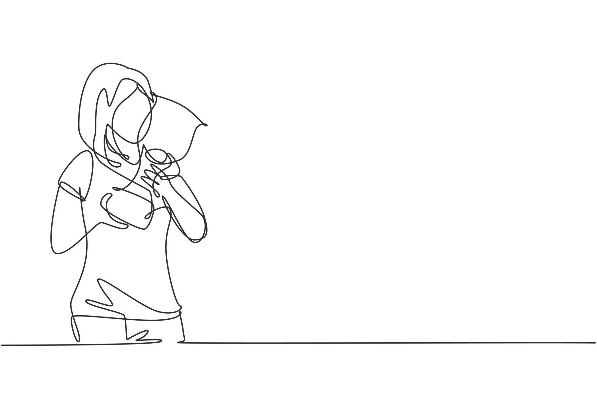 Single continuous line drawing young female athlete wearing jersey ...