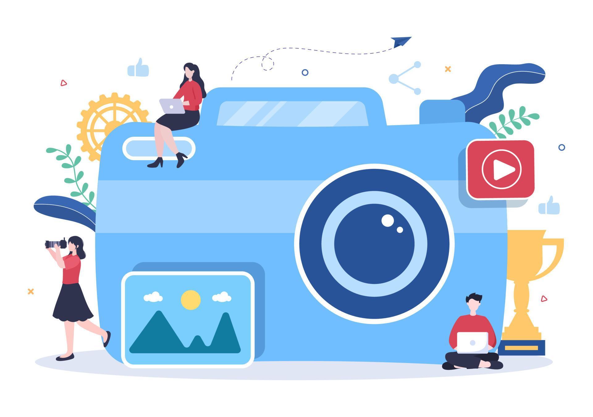 Photographer Flat Design Background with Camera, Digital Film Equipment ...