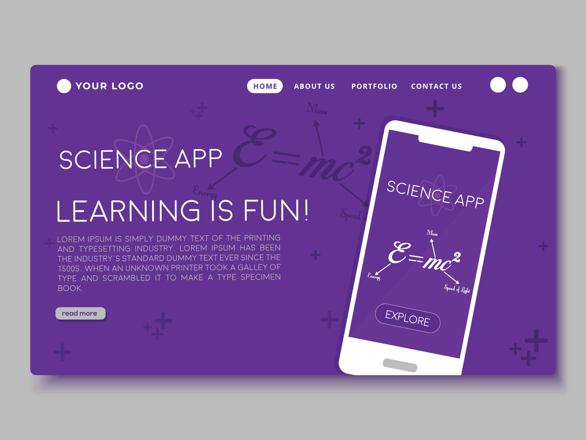 Science education learning app website landing page UI design vector ... Science education learning app website landing page UI design vector ...