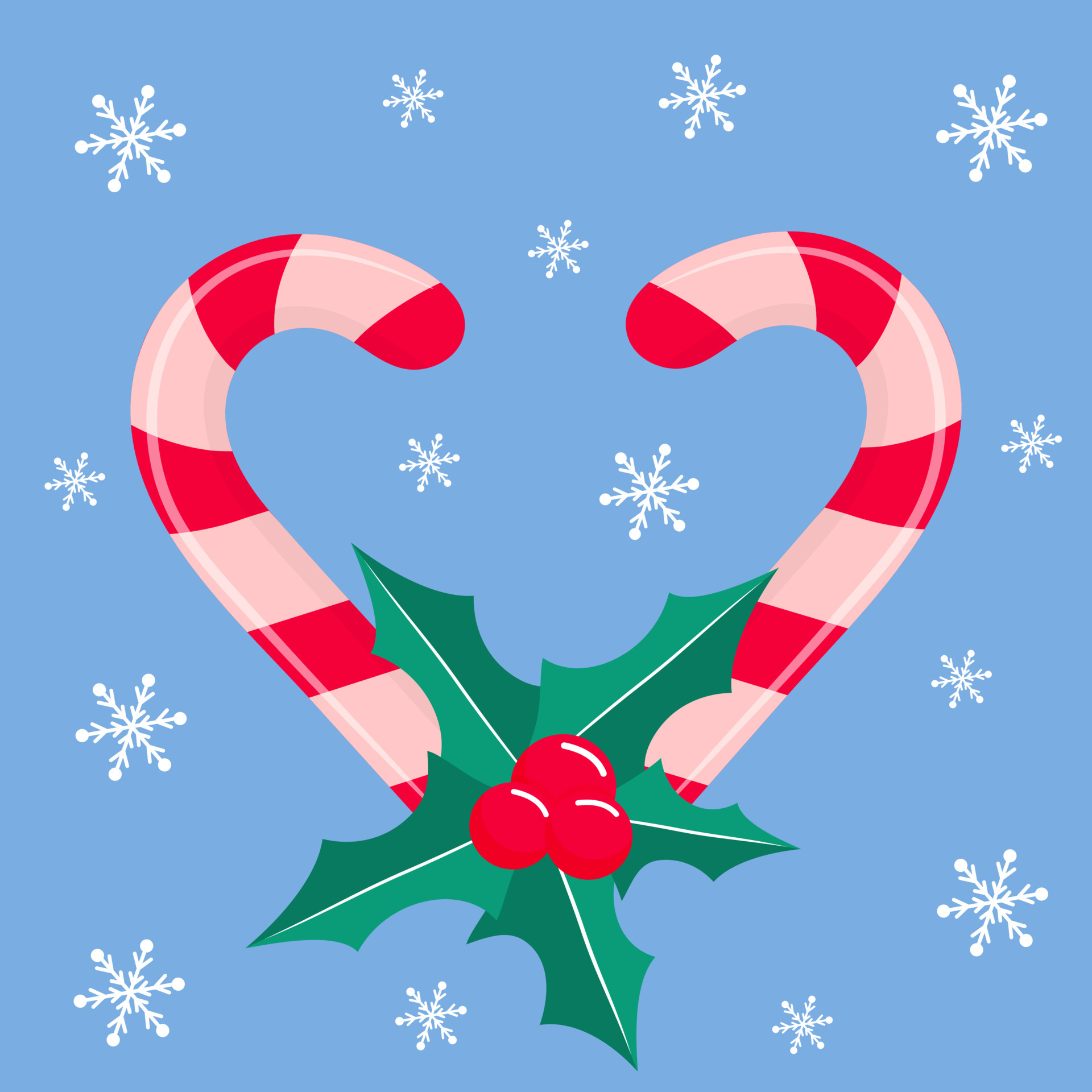 Christmas candy canes in the shape of heart with holly leaves and berries. 4510687 Vector Art at ...
