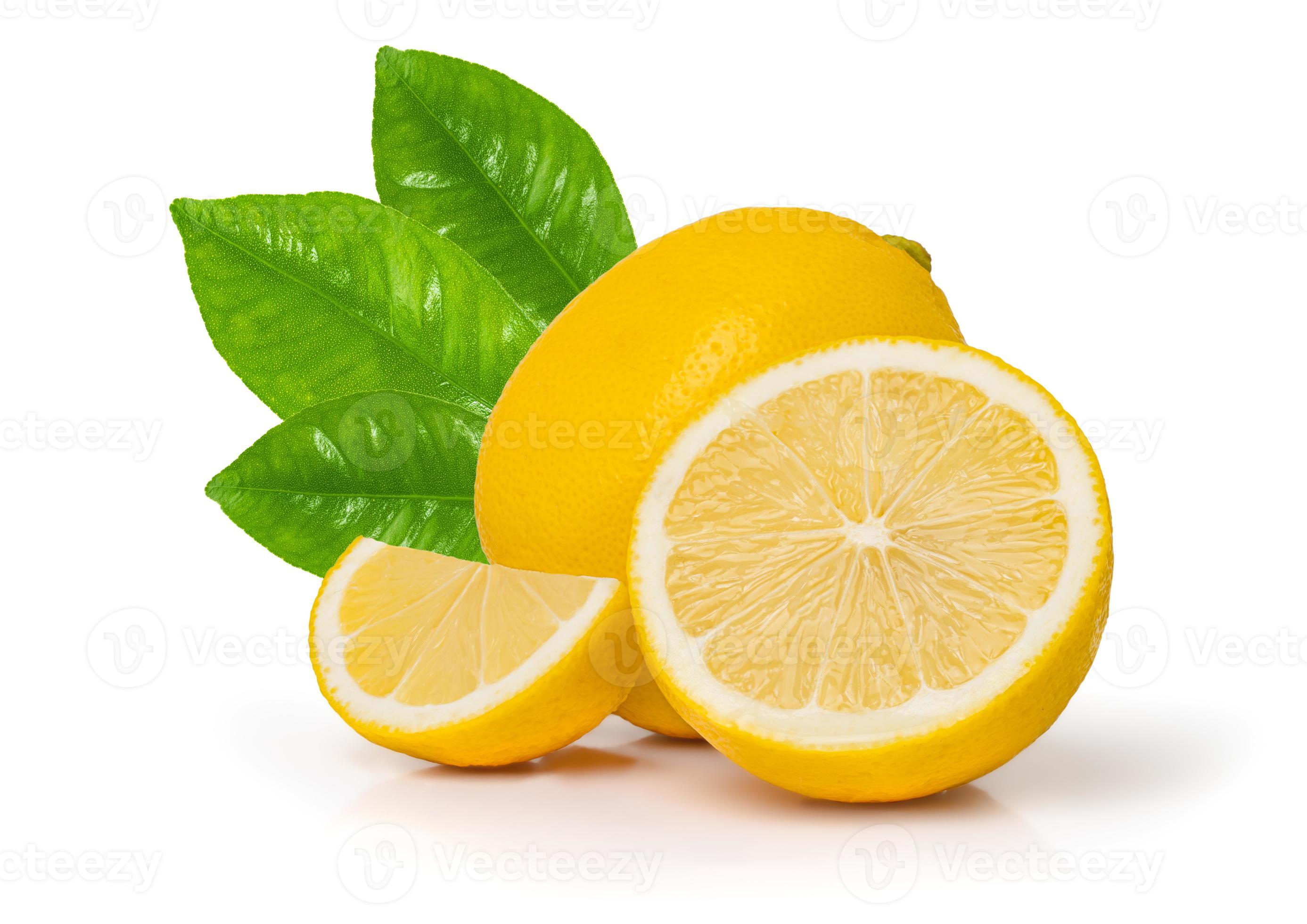 Lemon fruit with leaf isolate on white background. Lemon whole, half ... Lemon fruit with leaf isolate on white background. Lemon whole, half ...
