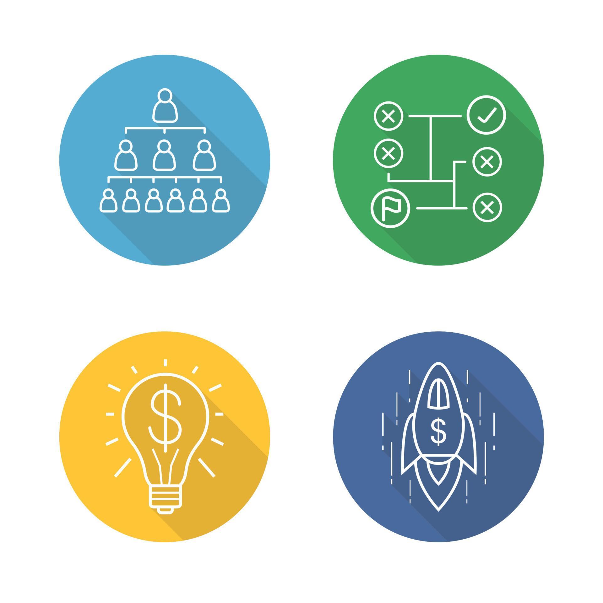 Business concepts flat linear long shadow icons set. Company hierarchy ...