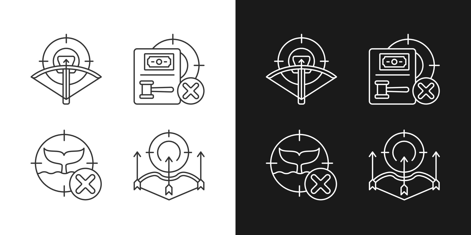 Hunting Provisions And Restrictions Linear Icons Set For Dark And Light Mode Wildlife