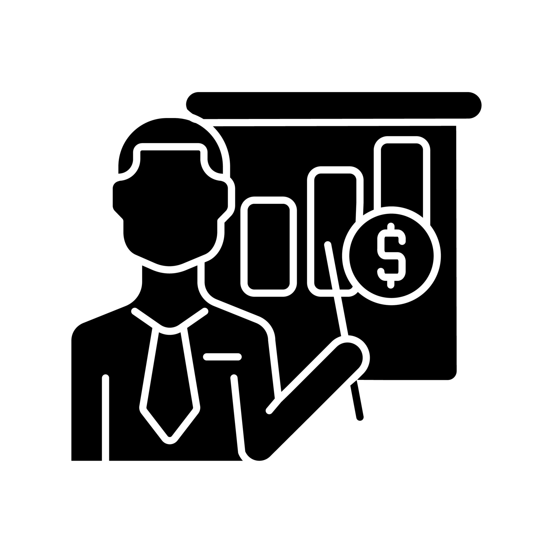 Business teacher black glyph icon. Administration and management ... Business teacher black glyph icon. Administration and management ...