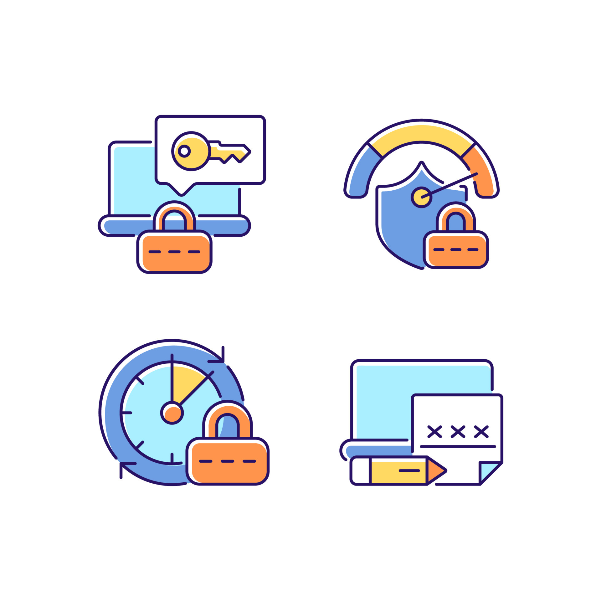 Laptop Passwords Rgb Color Icons Set Computer Safety Requirement Secure System Online Privacy